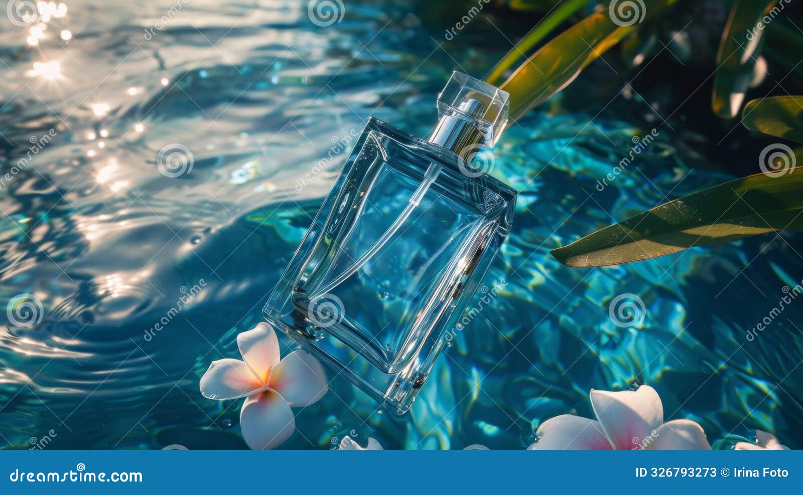 Rectangular Perfume Bottle in Clear Blue Water, Highlighted by Sunlight ...