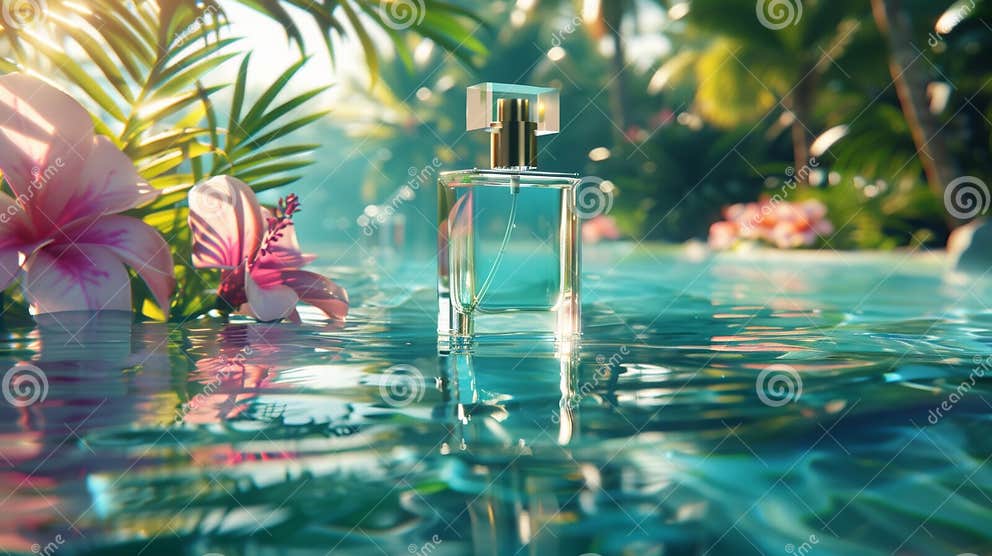 Rectangular Perfume Bottle in Clear Blue Water, Highlighted by Sunlight ...