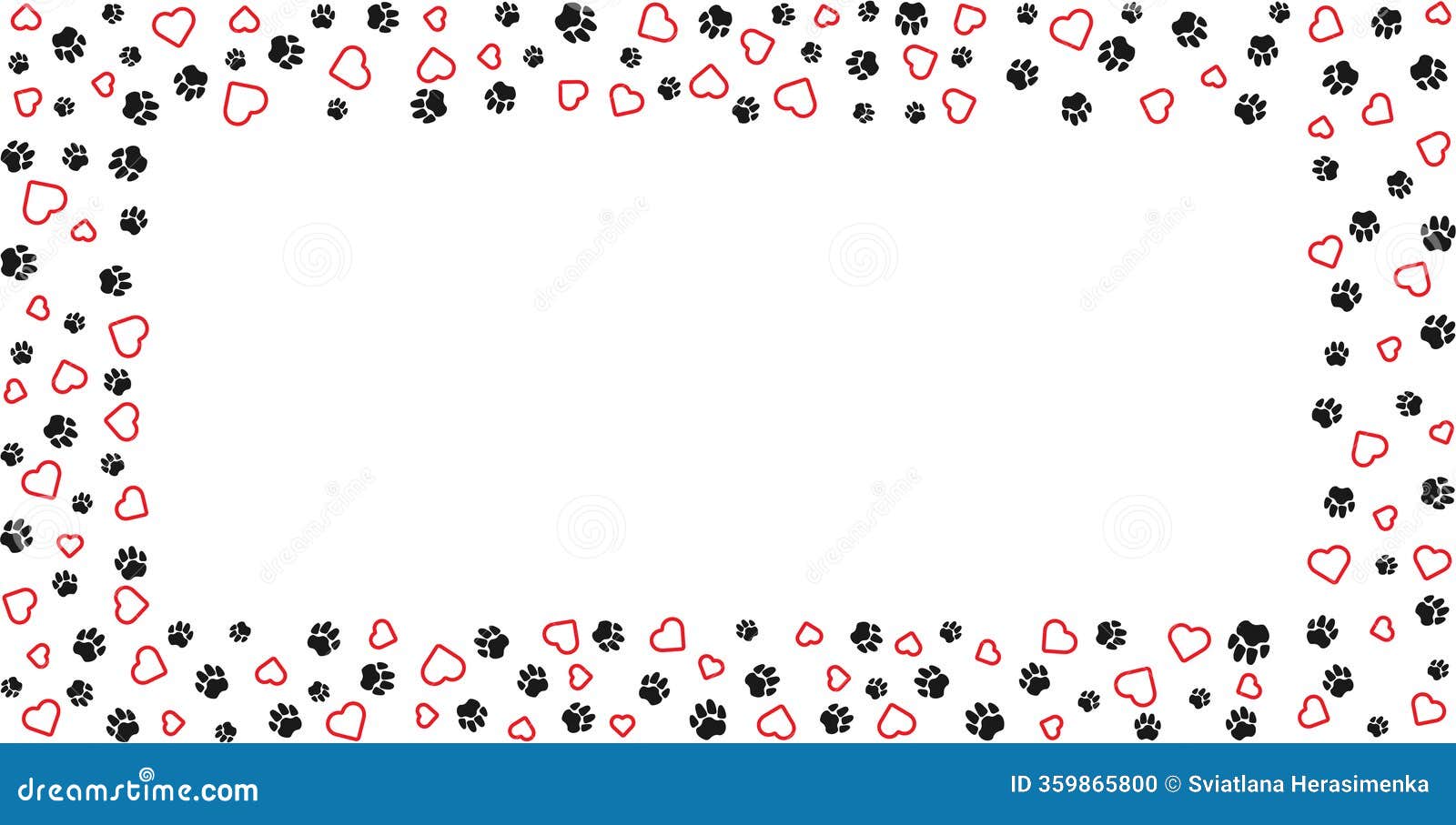 Rectangular Pet Paw Print Frame with Blank Space for Text and Images ...