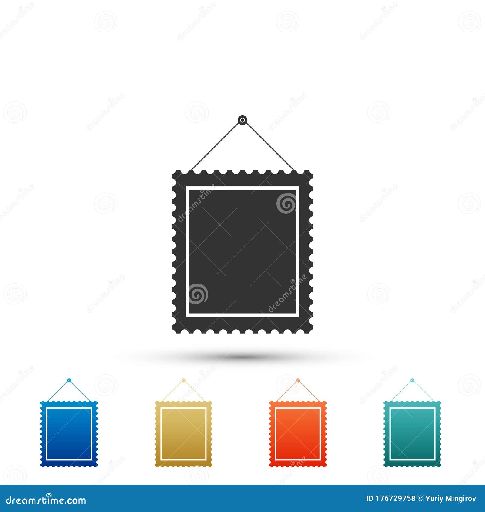 Rectangular Picture Frame Hanging on the Wall Icon Isolated on White ...