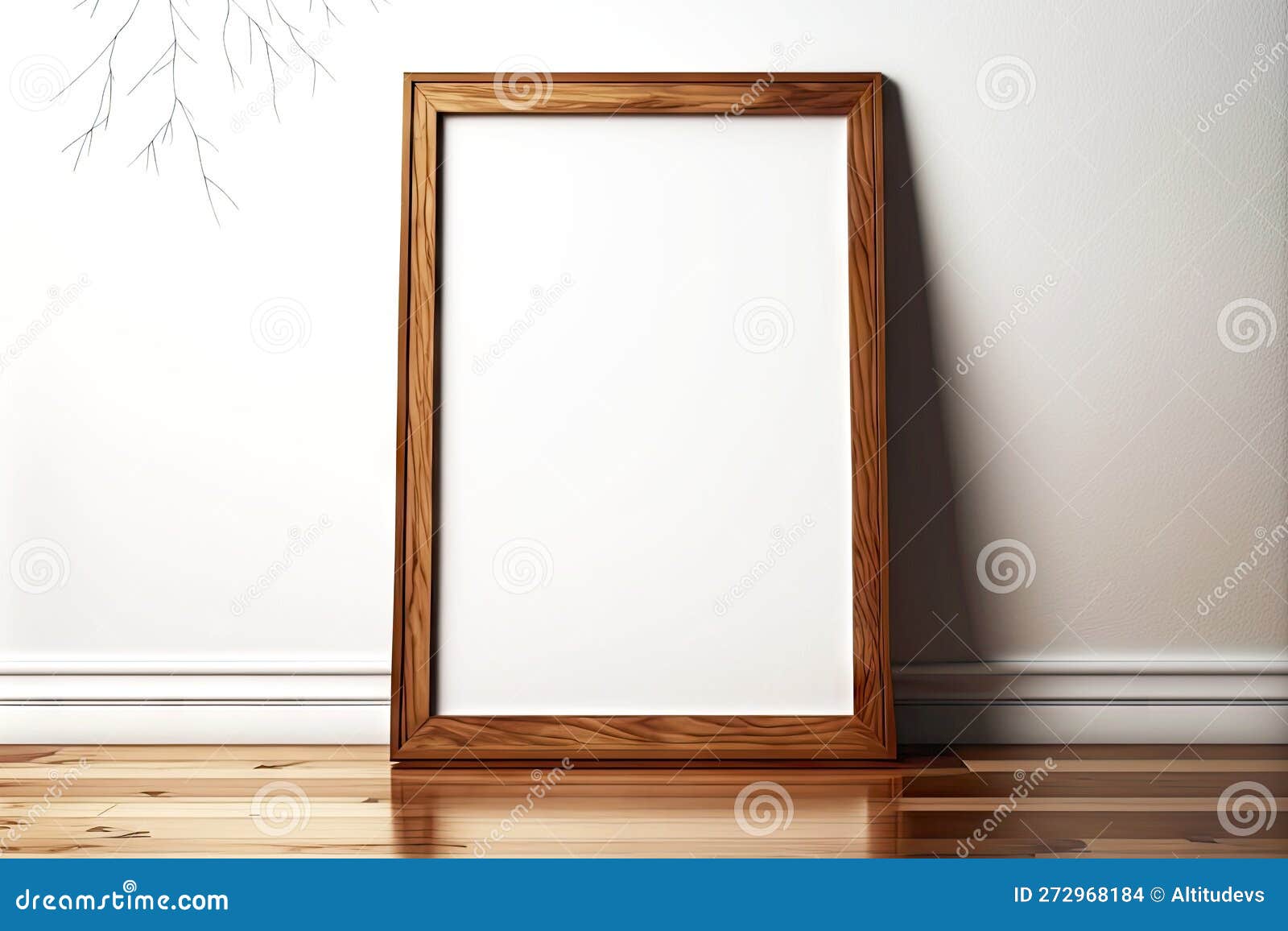 Rectangular Picture Frame Mockup with Wooden Subframe on Light Wooden ...