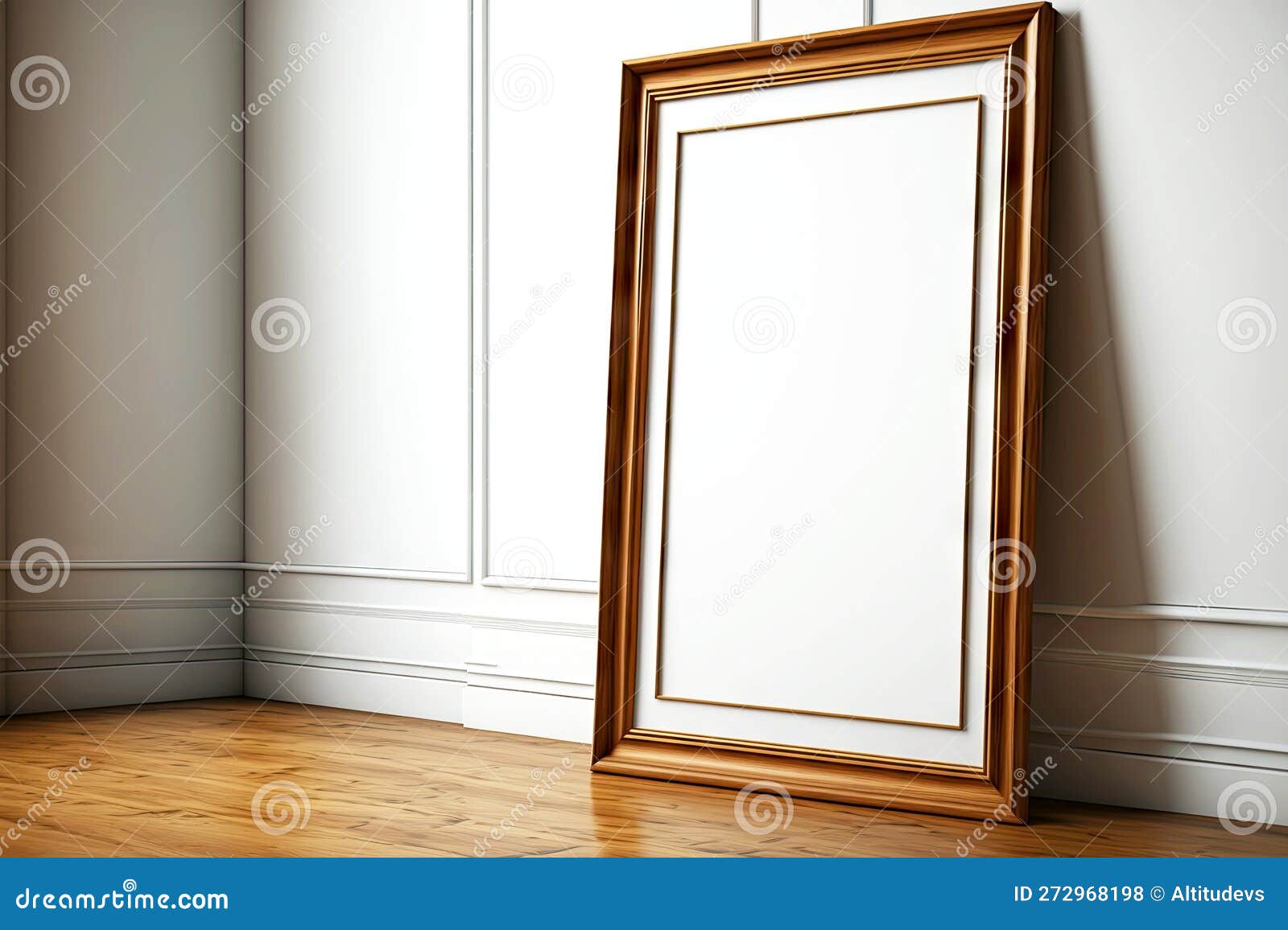 Rectangular Picture Frame Mockup with Wooden Subframe on Light Wooden ...