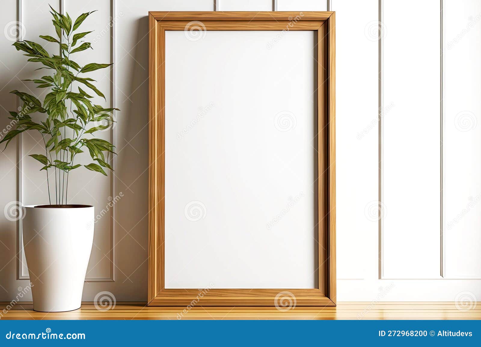 Rectangular Picture Frame Mockup with Wooden Subframe on Light Wooden ...