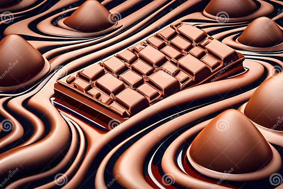 A Rectangular Piece of Chocolate Floats in a Chocolate River among ...