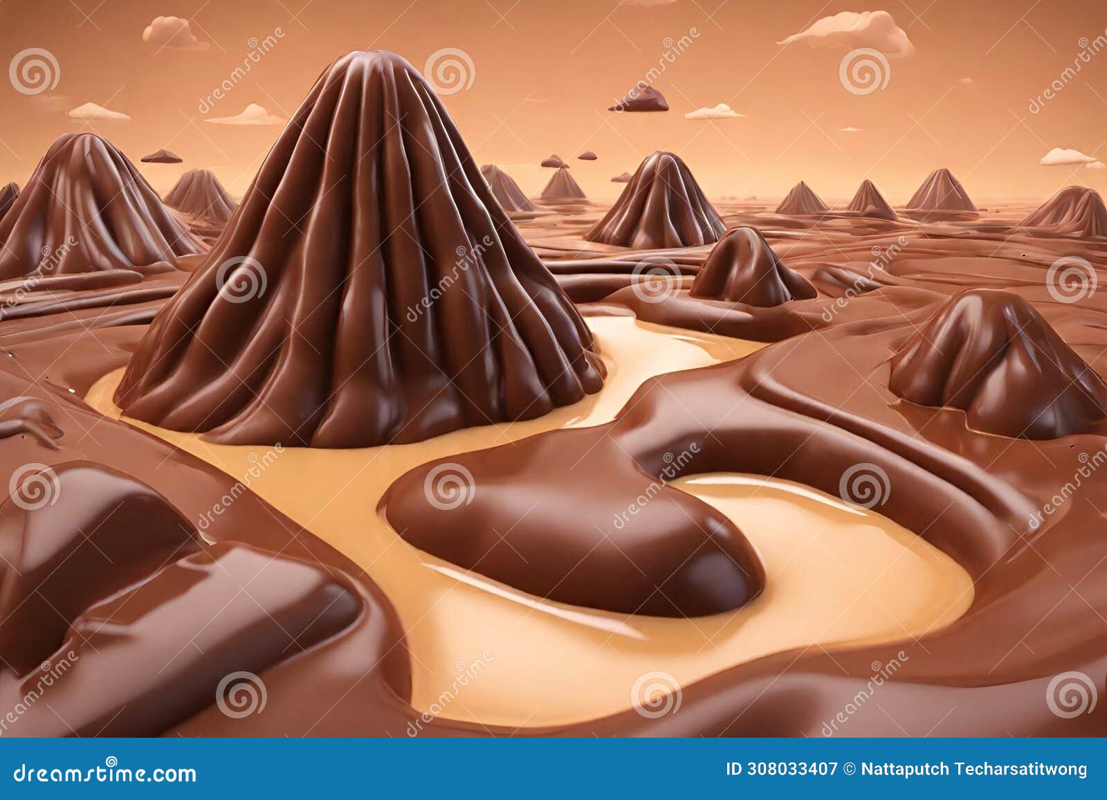 A Rectangular Piece of Chocolate Floats in a Chocolate River among ...