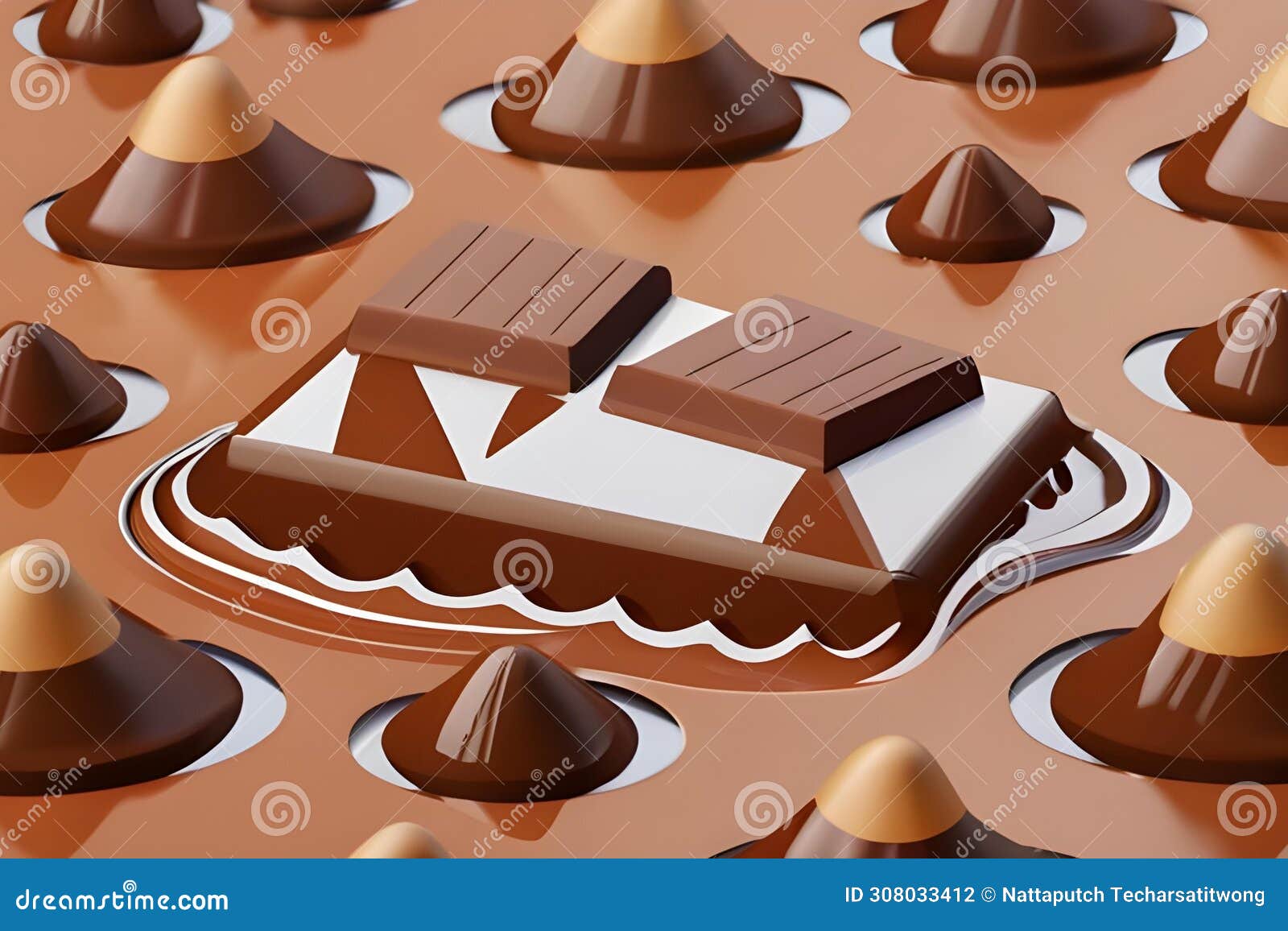 A Rectangular Piece of Chocolate Floats in a Chocolate River among ...