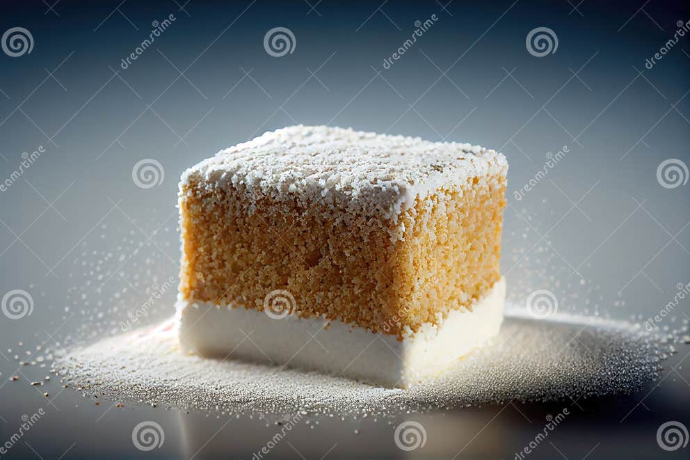 Rectangular Piece of Sponge Cake Crumbs with Powdered Sugar Stock Image ...