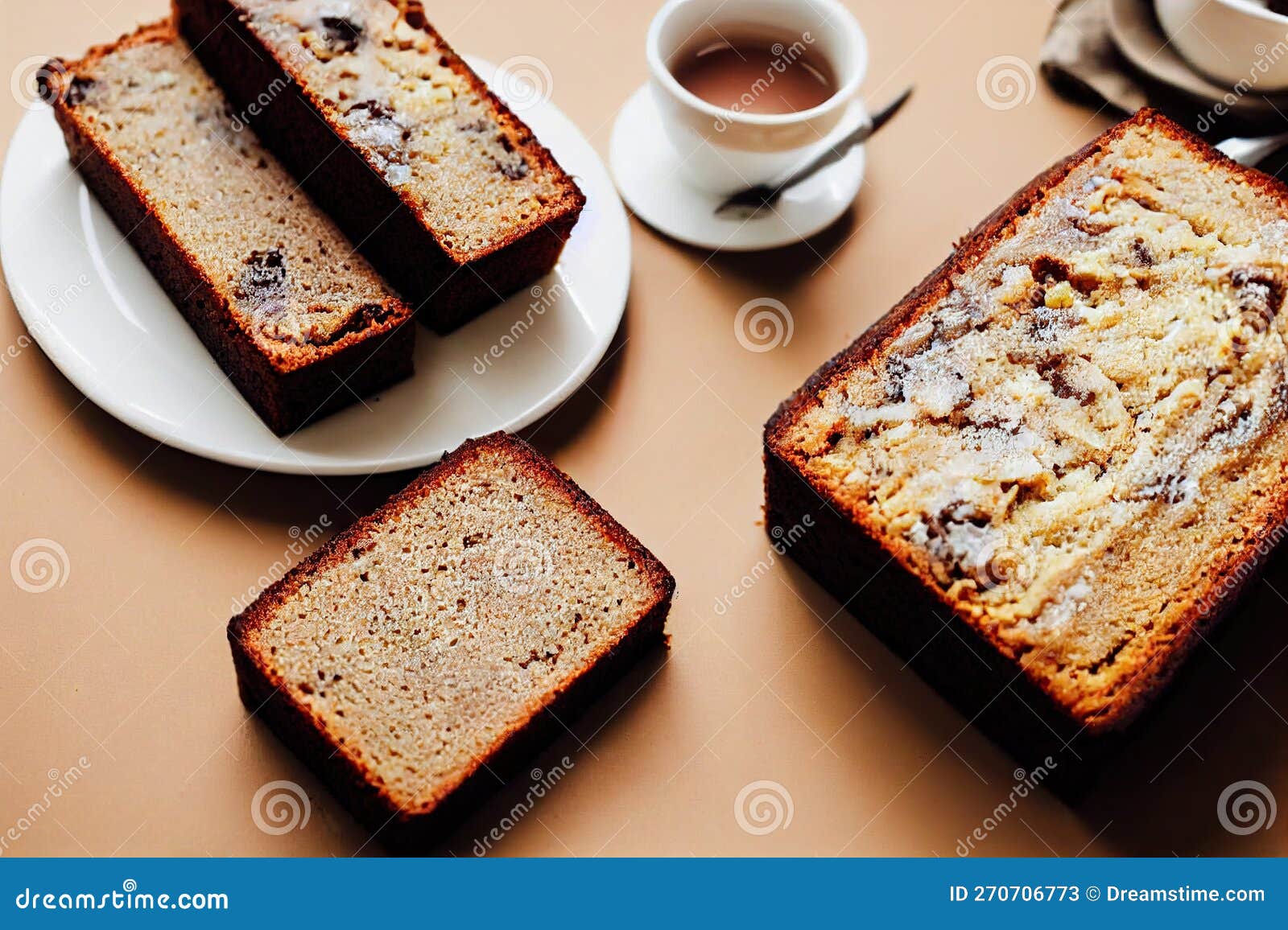 Rectangular Pieces of Delicious Fresh Banana Cake on Table Stock ...