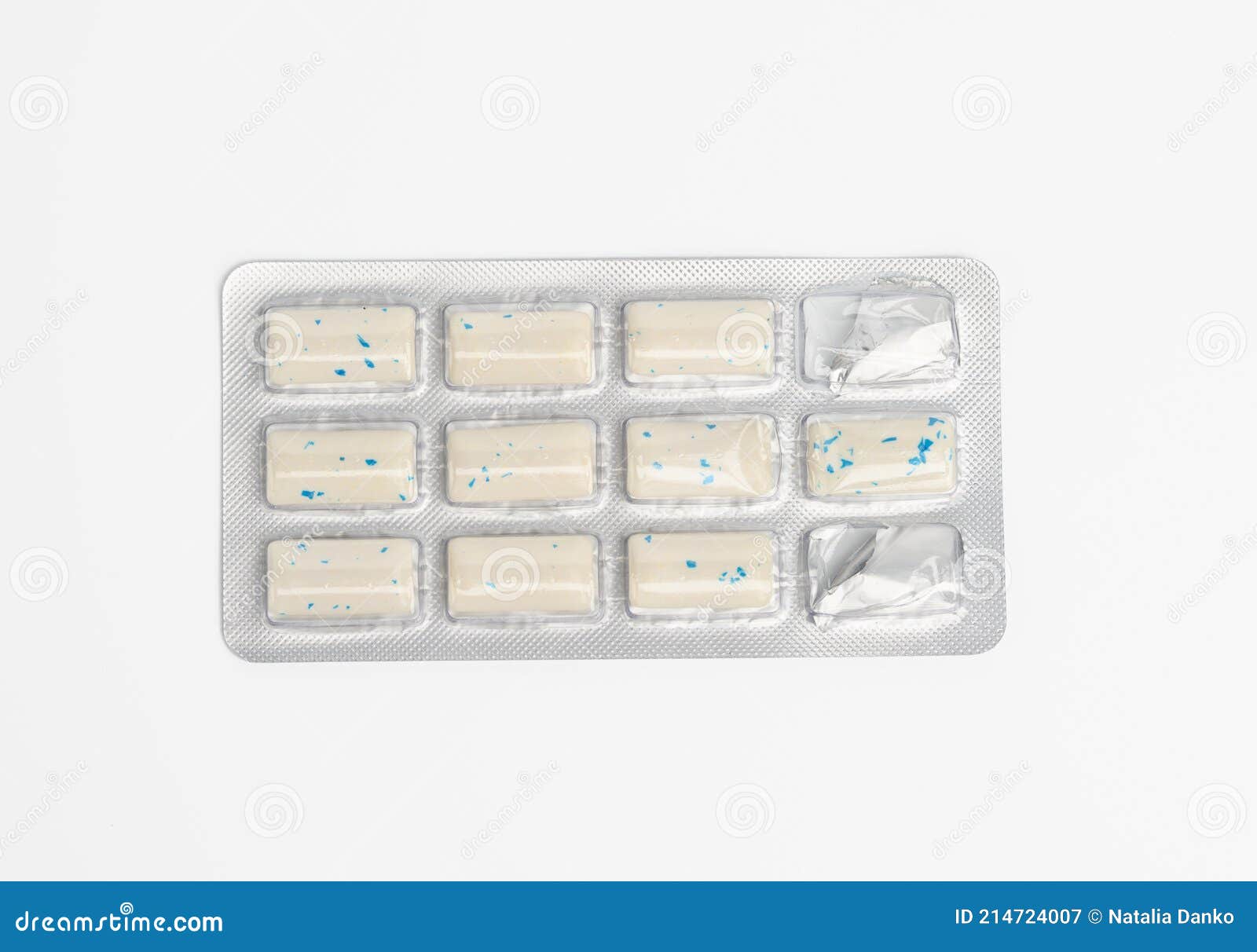 Rectangular Pieces of Gum in a Blister Pack on a White Background Stock ...