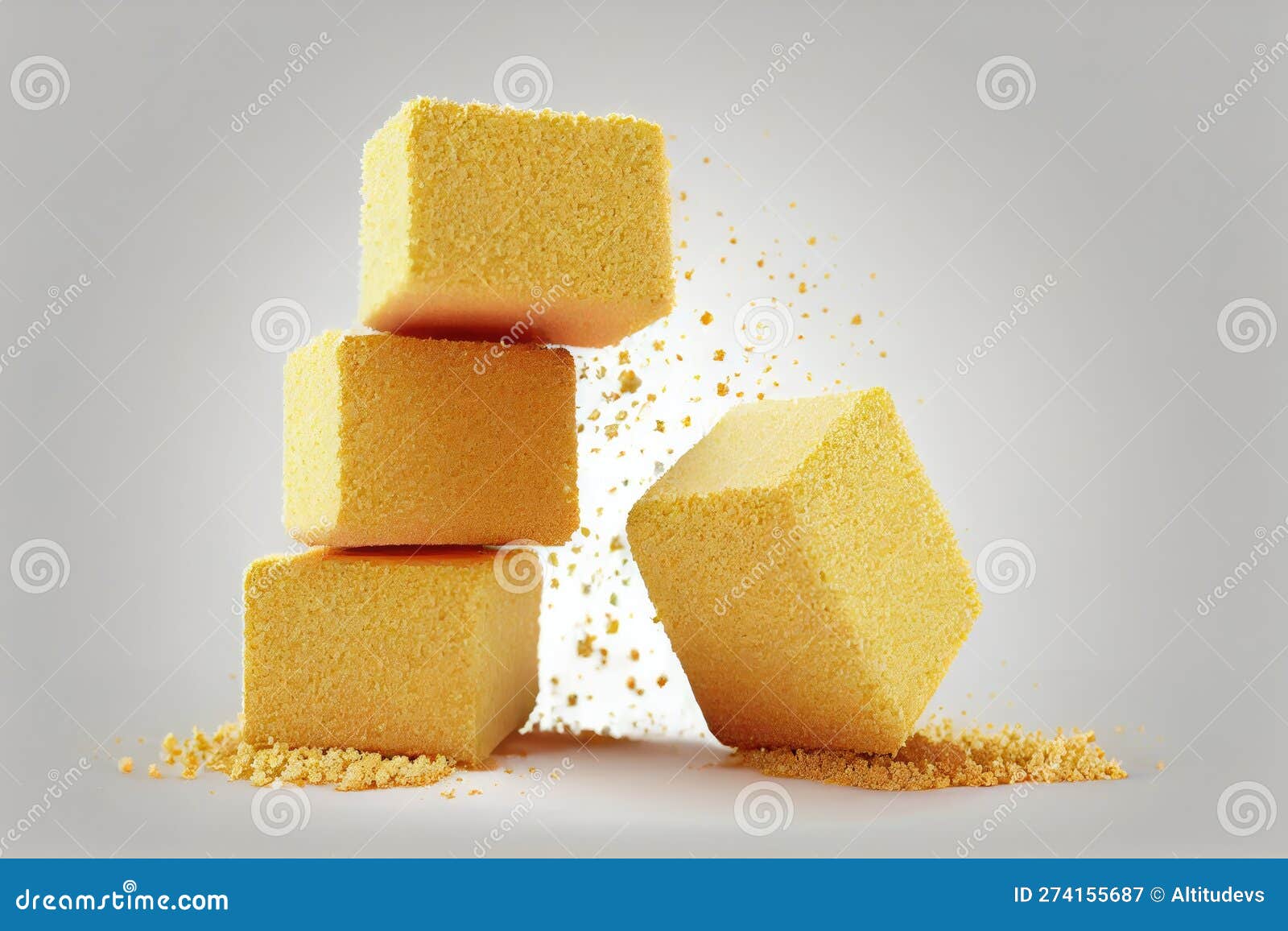 Rectangular Pieces of Sweet Sponge Cake Crumbs on White Background ...