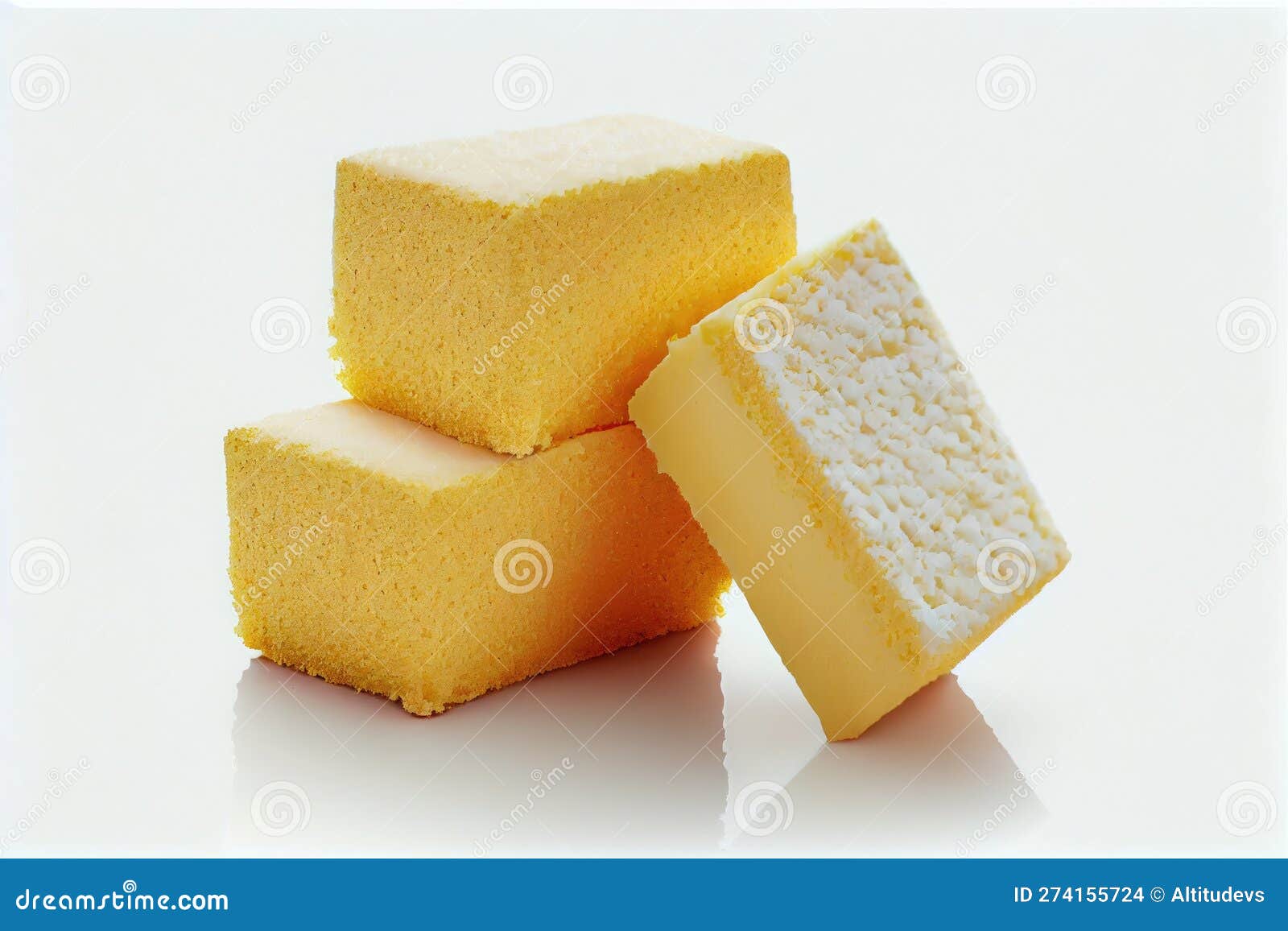 Rectangular Pieces of Sweet Sponge Cake Crumbs on White Background ...