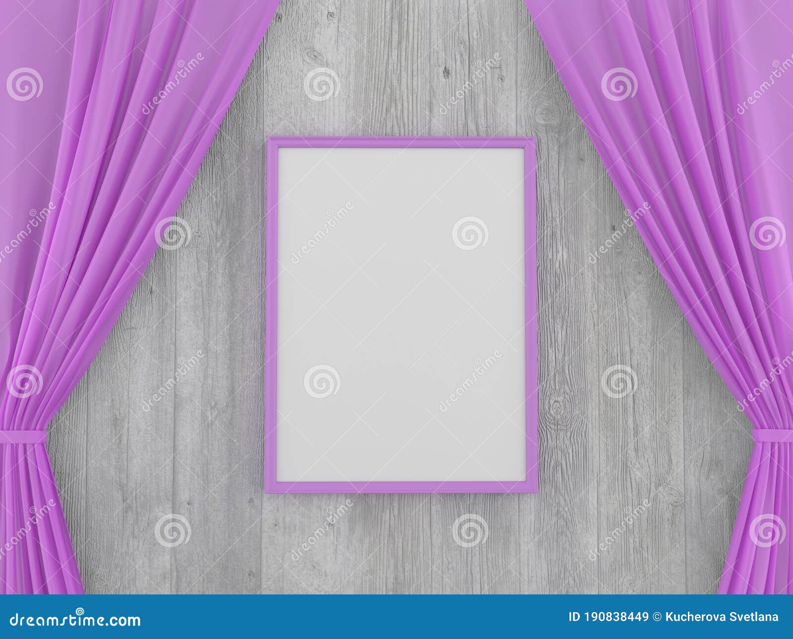 Rectangular Pink Mockup Frame on a Light Wooden Wall Decorated with ...