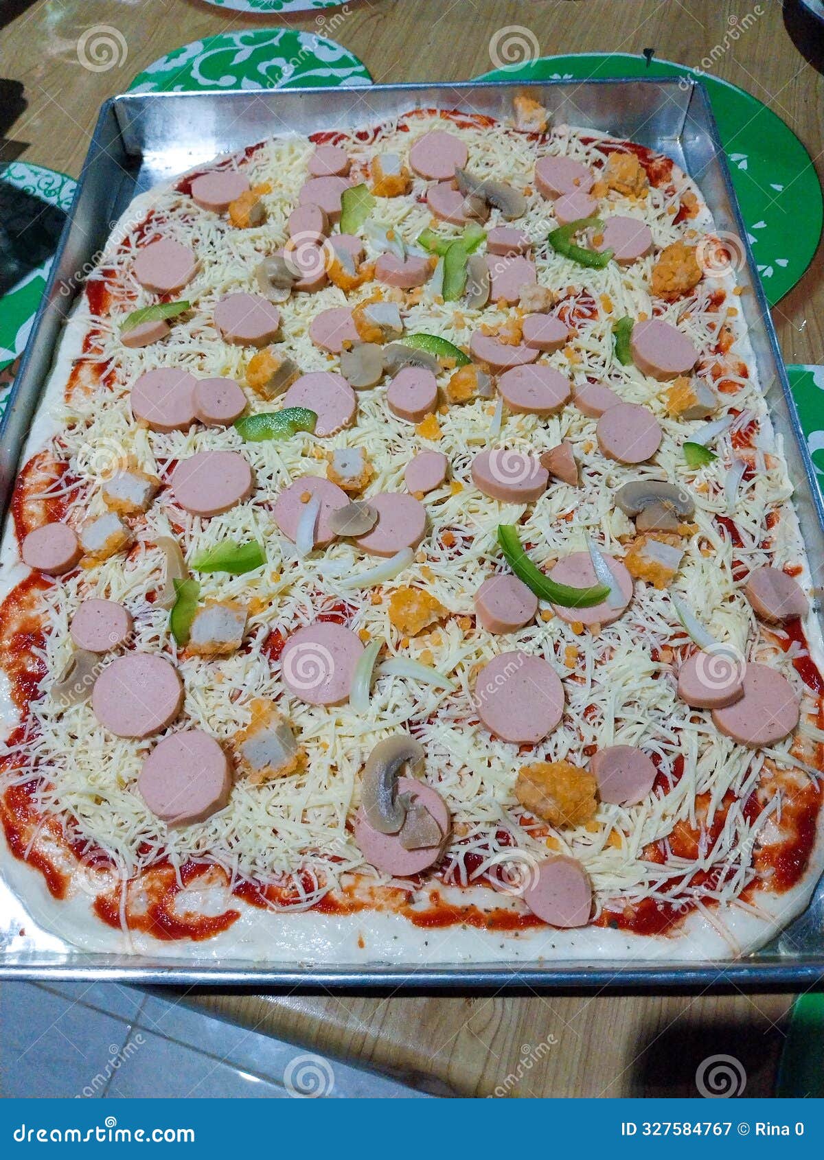 Rectangular Pizza In An Argentinian Restaurant With Mozzarella, Bacon ...