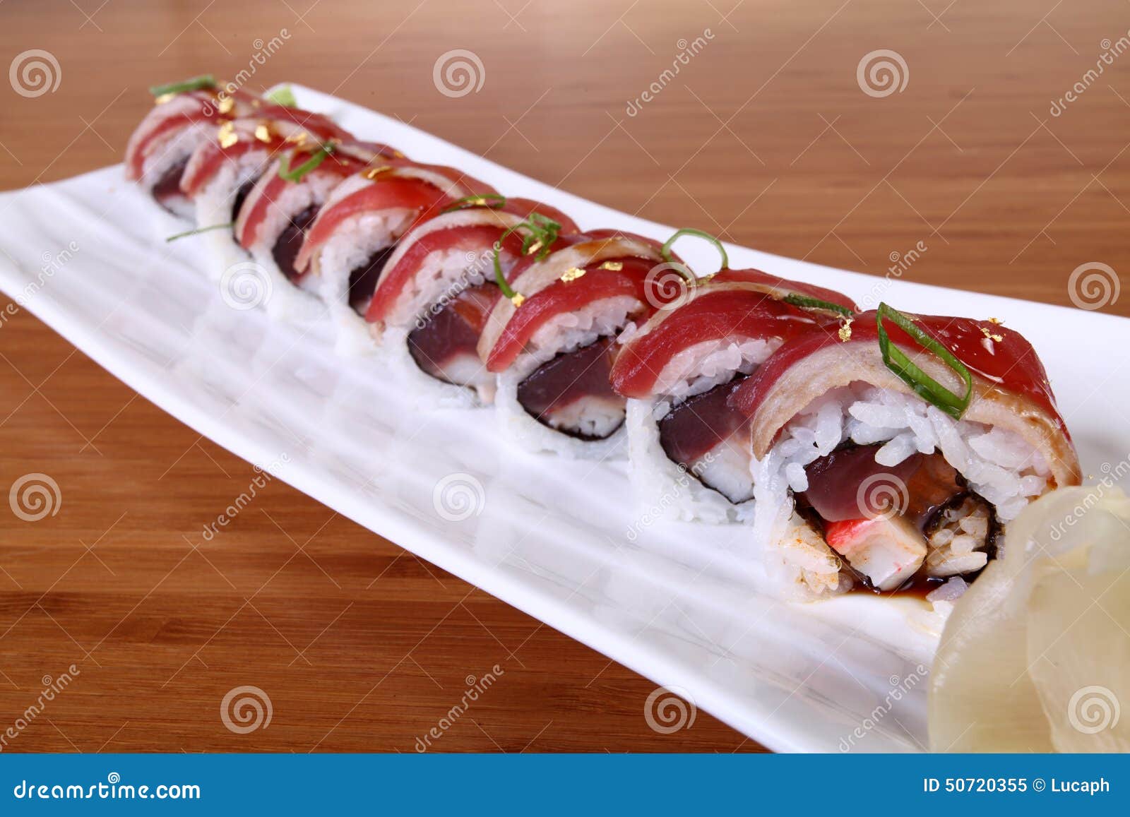 Rectangular plate of sushi stock image. Image of seafood - 50720355