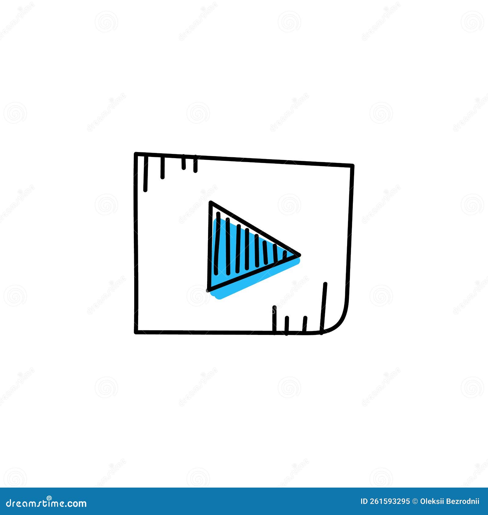 Rectangular Play Blue Button Hand Rawn Icon Stock Vector - Illustration ...