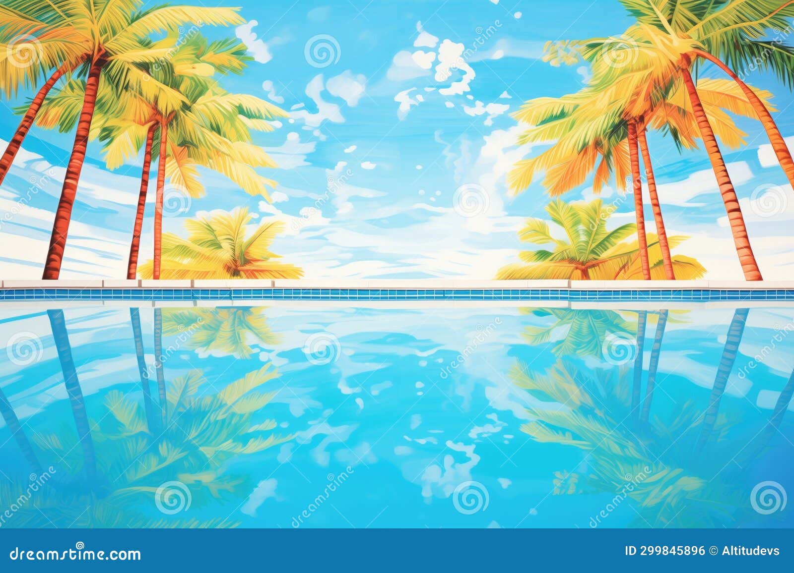 Rectangular Pool Under Palm Trees with Clear Blue Water Stock Photo ...