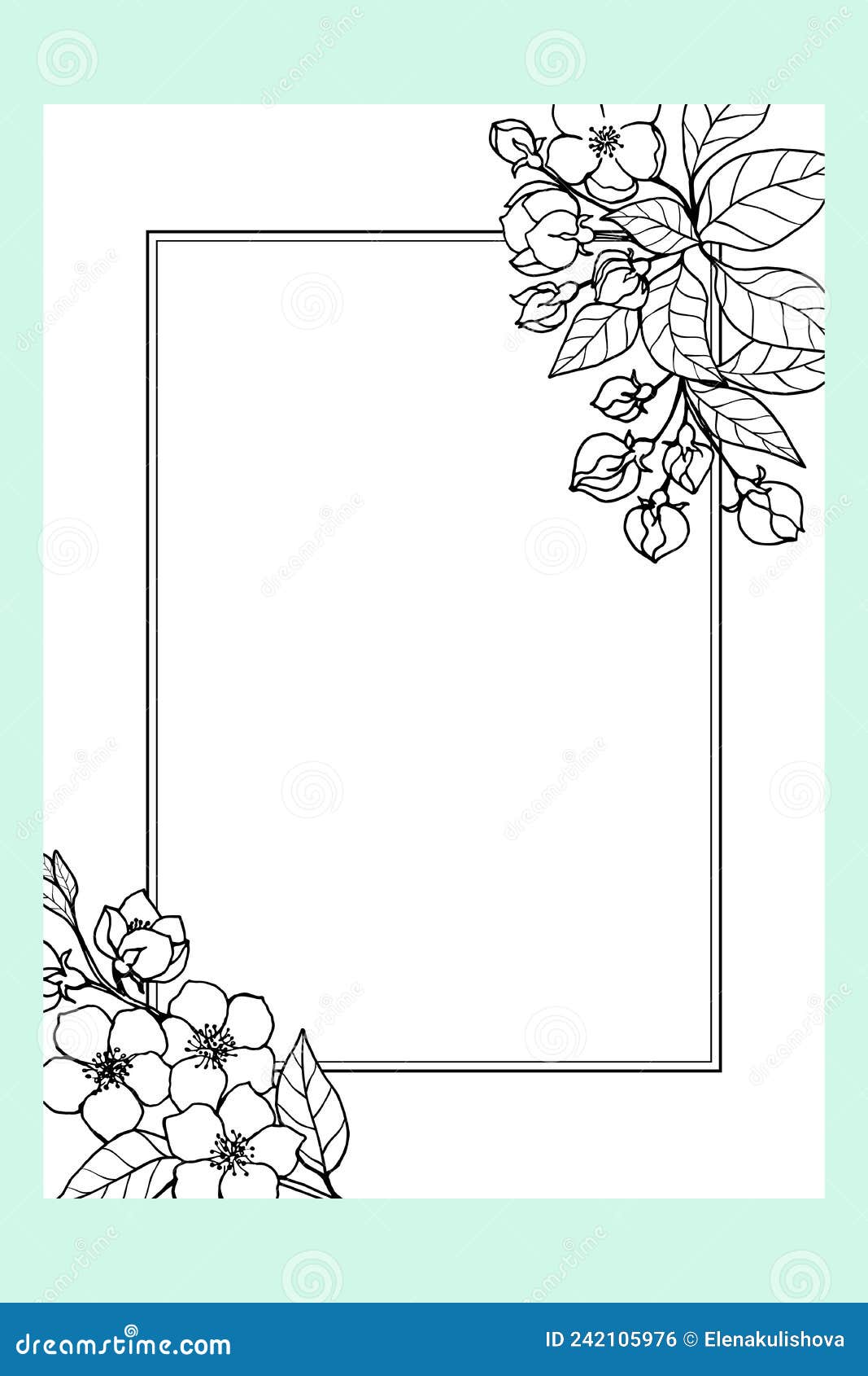 Rectangular Postcard Template With Square Frame In The Center Decorated ...