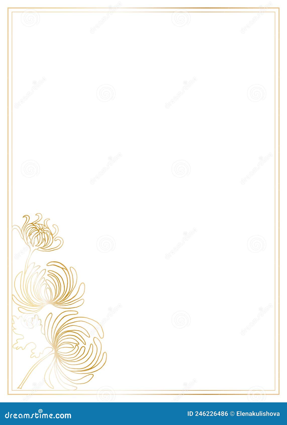 Rectangular Postcard Template with Frame and Chrysanthemum Flowers ...