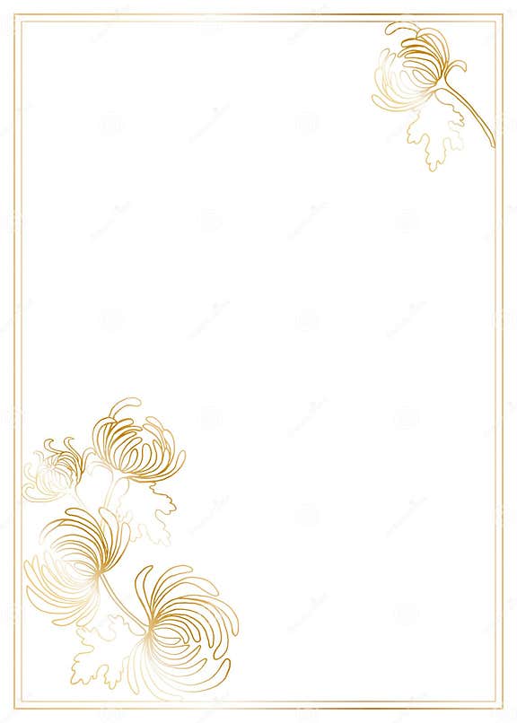Rectangular Postcard Template with Frame and Chrysanthemum Flowers in ...