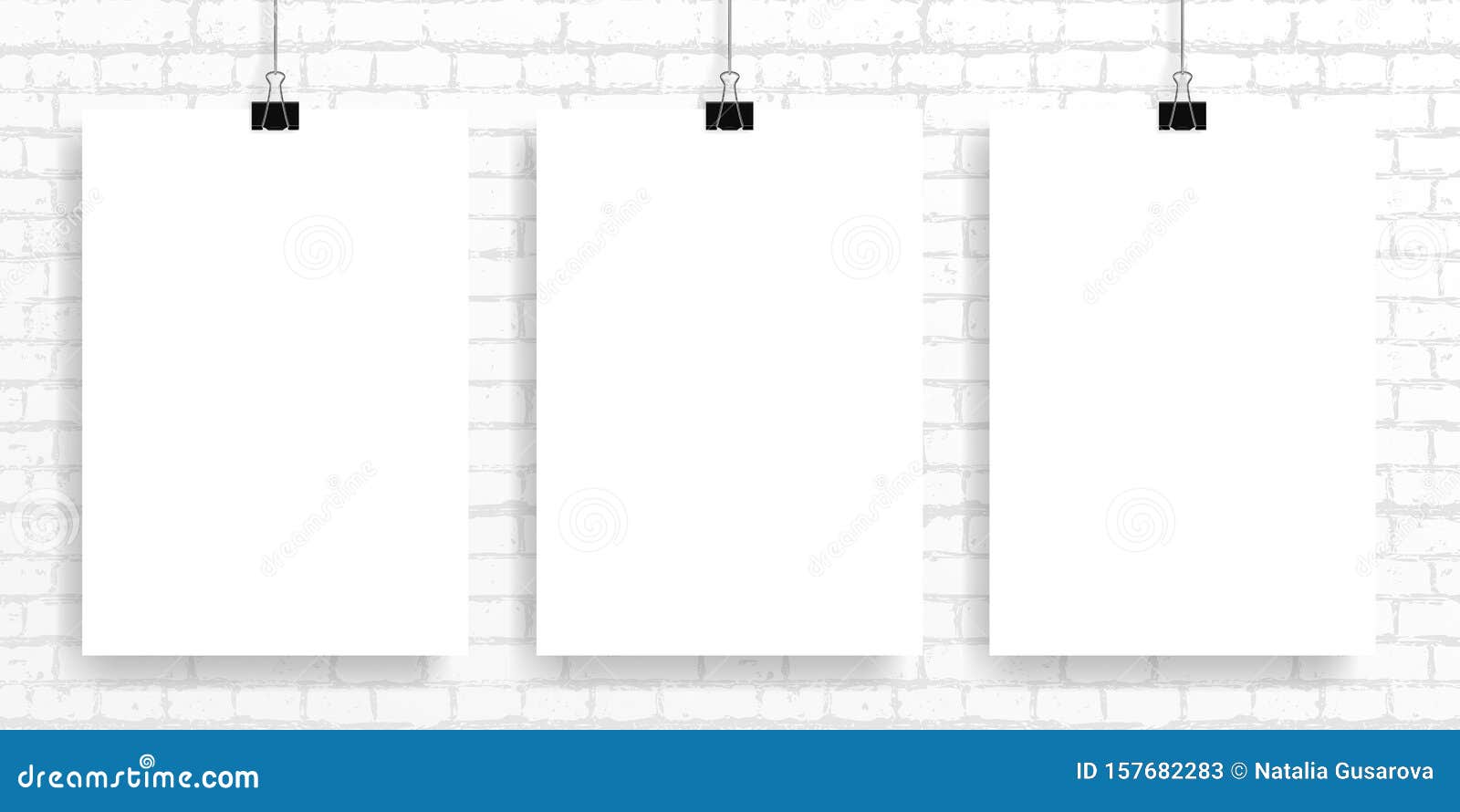Rectangular Posters on a Brick Wall Texture Background. Stock ...