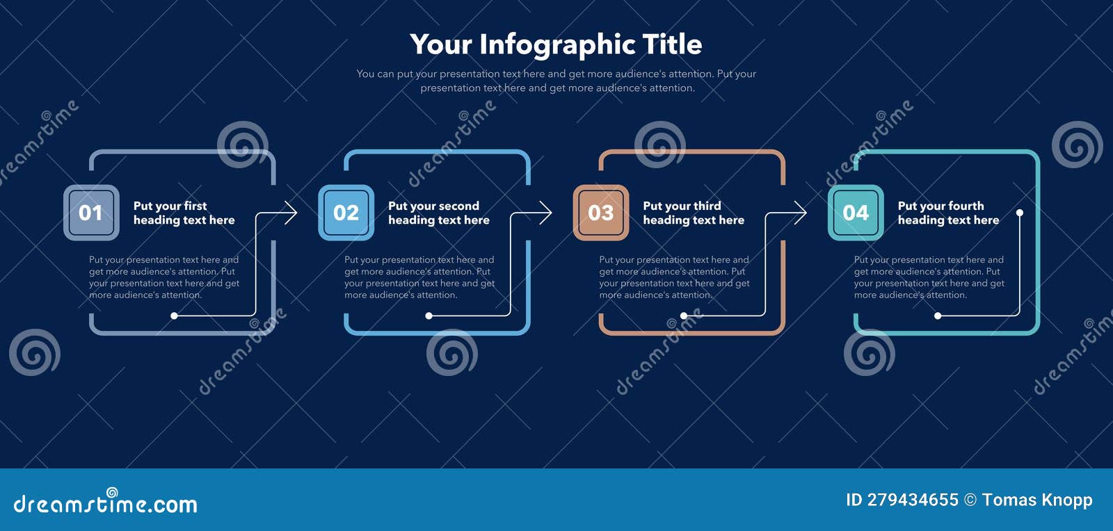 Rectangular Process Infographic Template with Four Steps - Dark Version ...