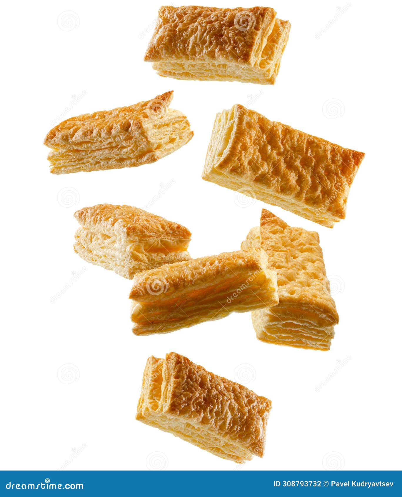 Rectangular Puff Pastry Pies Fall in Space. Volumetric Back Light Stock ...