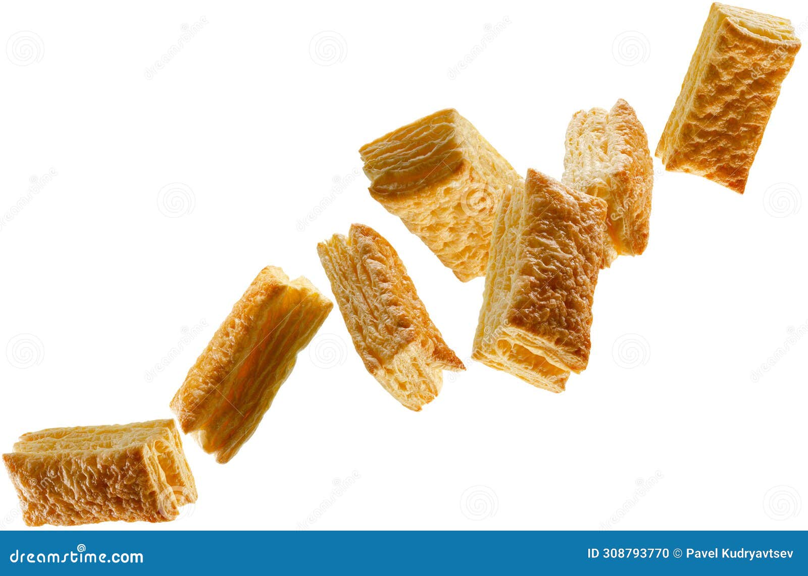 Rectangular Puff Pastry Pies Fly in Space Forming a Chain Shape ...