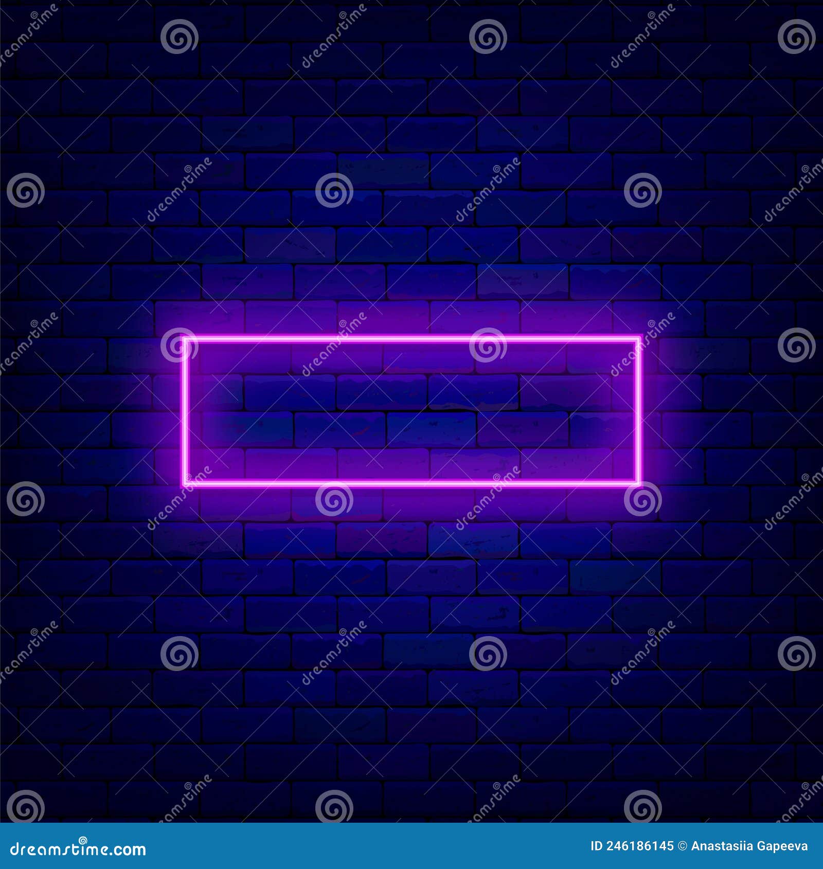 Rectangular Purple Neon Frame on Brick Wall. Horizontal Portrait ...