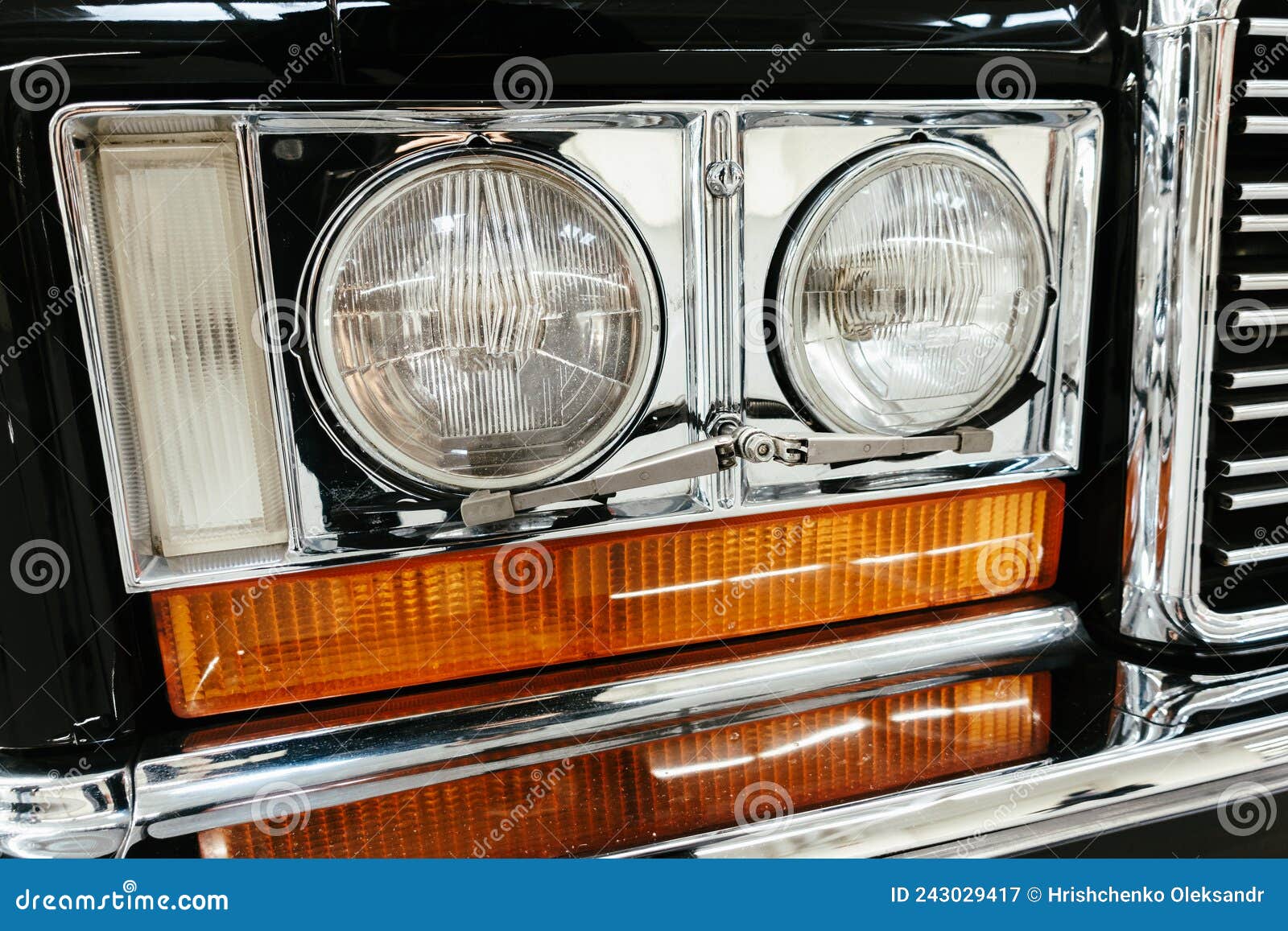 Rectangular Retro Headlight with Wiper Stock Image - Image of lamp ...