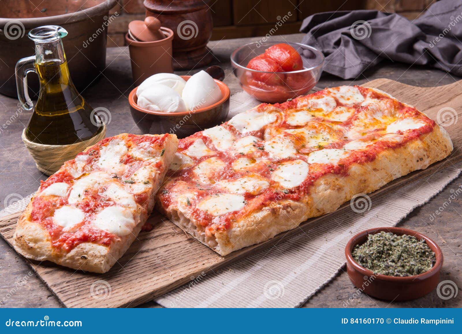 Rectangular romana`s pizza stock photo. Image of backed - 84160170
