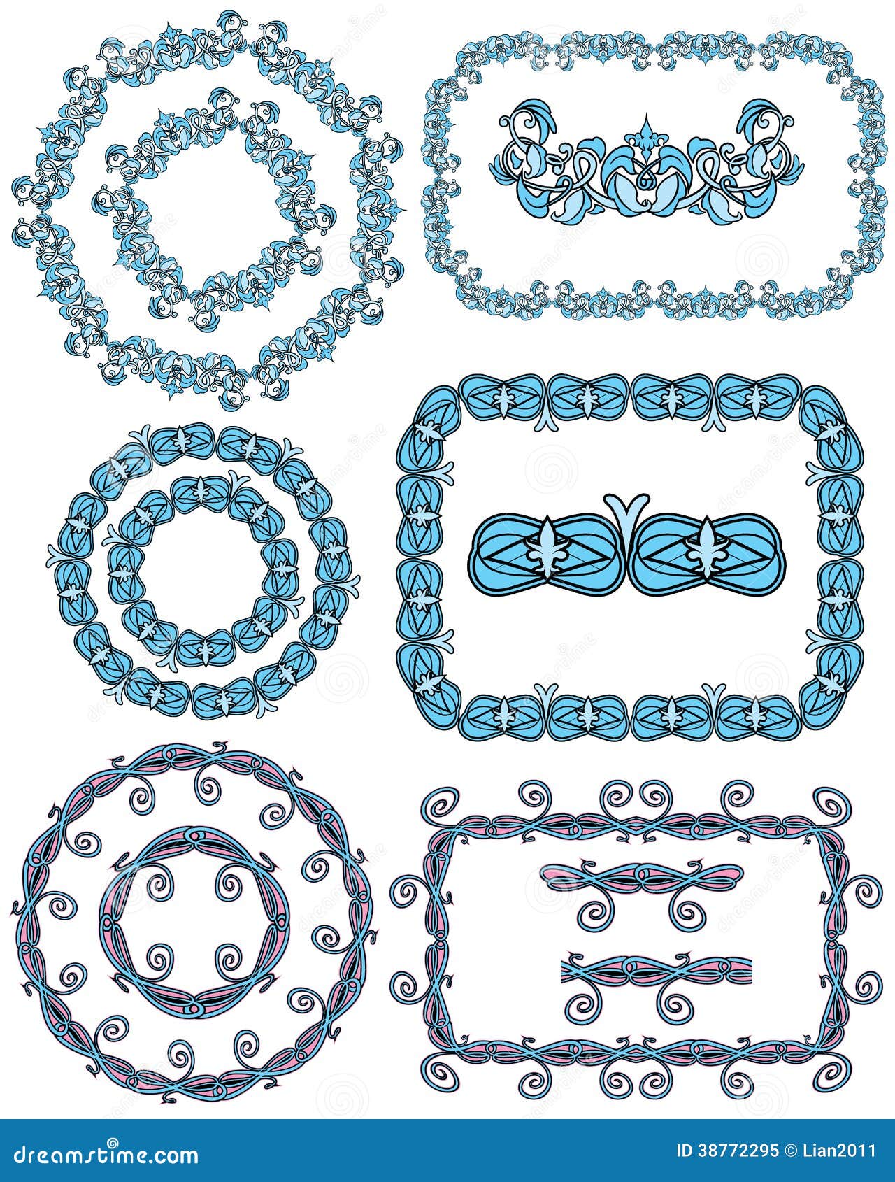 Rectangular and Round Frames Stock Vector - Illustration of damask ...