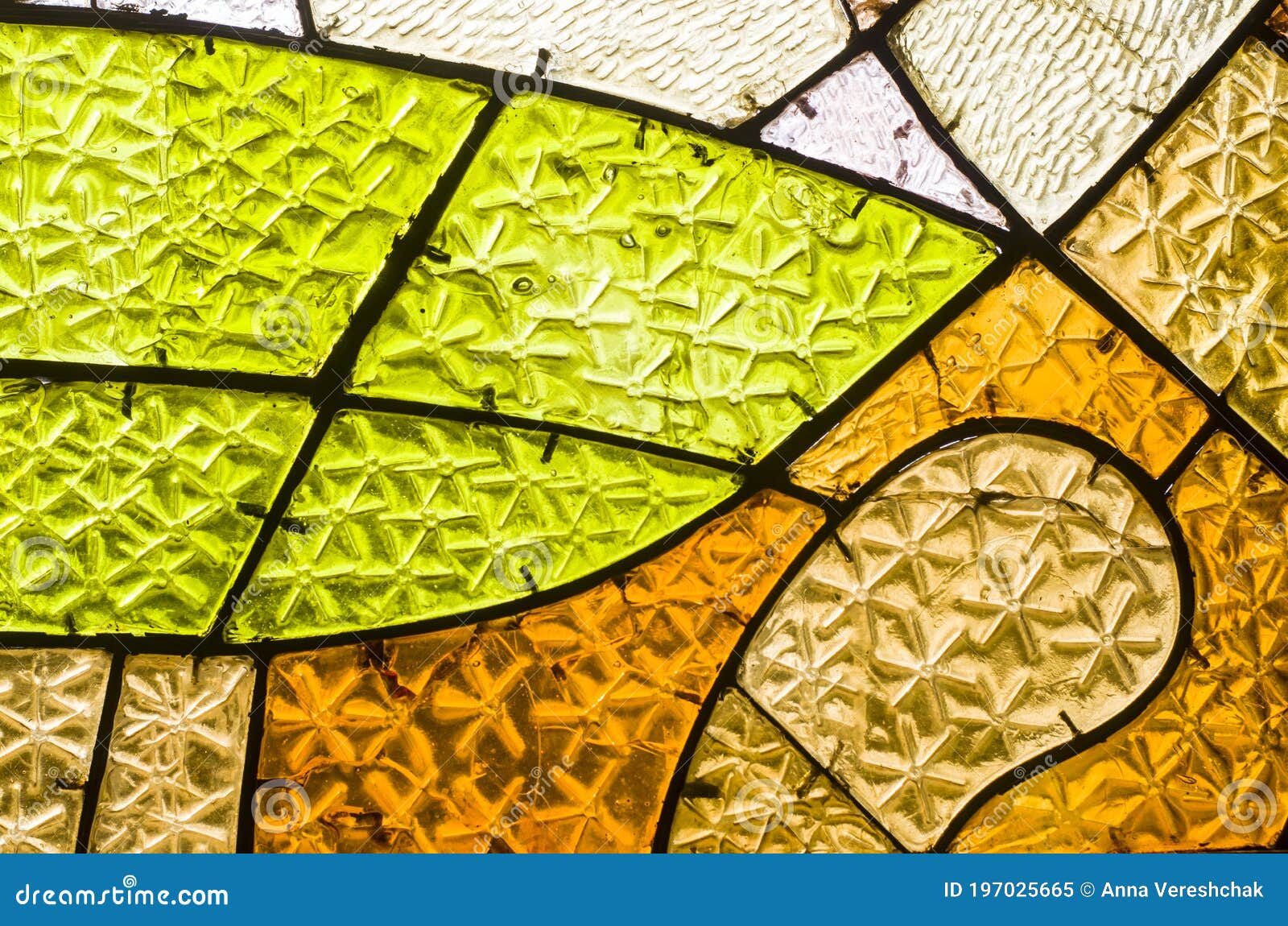 Rectangular and Round Stained Glass Window with Red Rose. Abstract ...