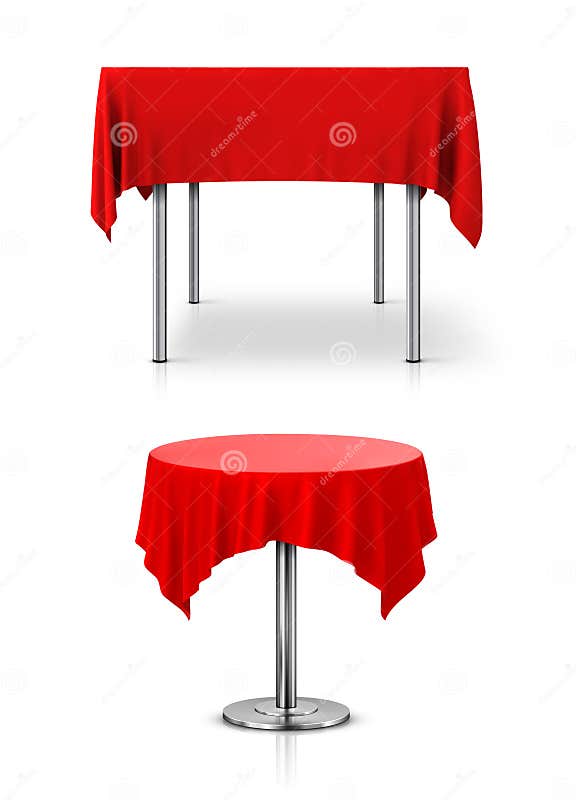 Rectangular and Round Table with a Red Tablecloth Stock Illustration ...
