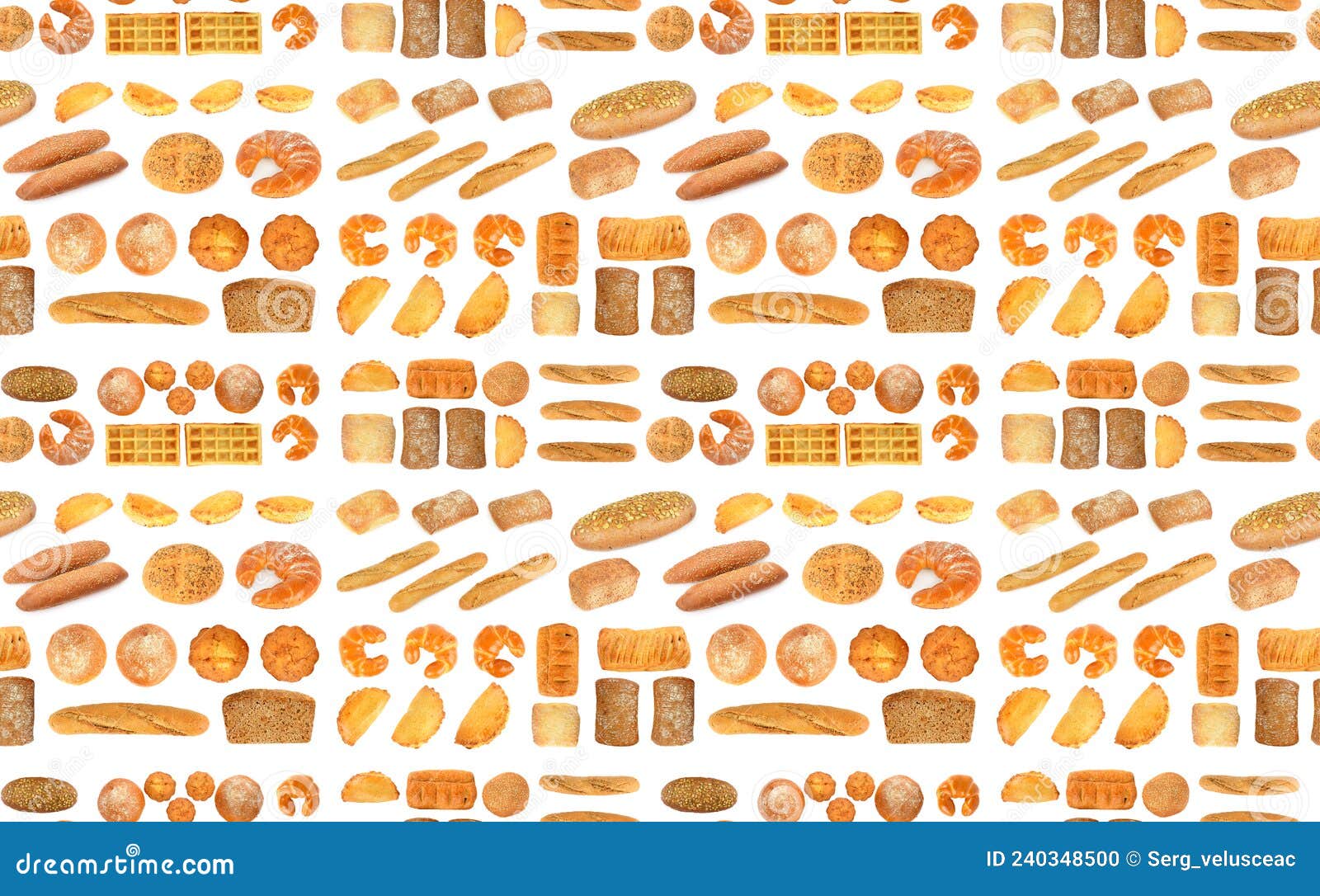 Rectangular Seamless Pattern of Bread Products Isolated on White Stock ...