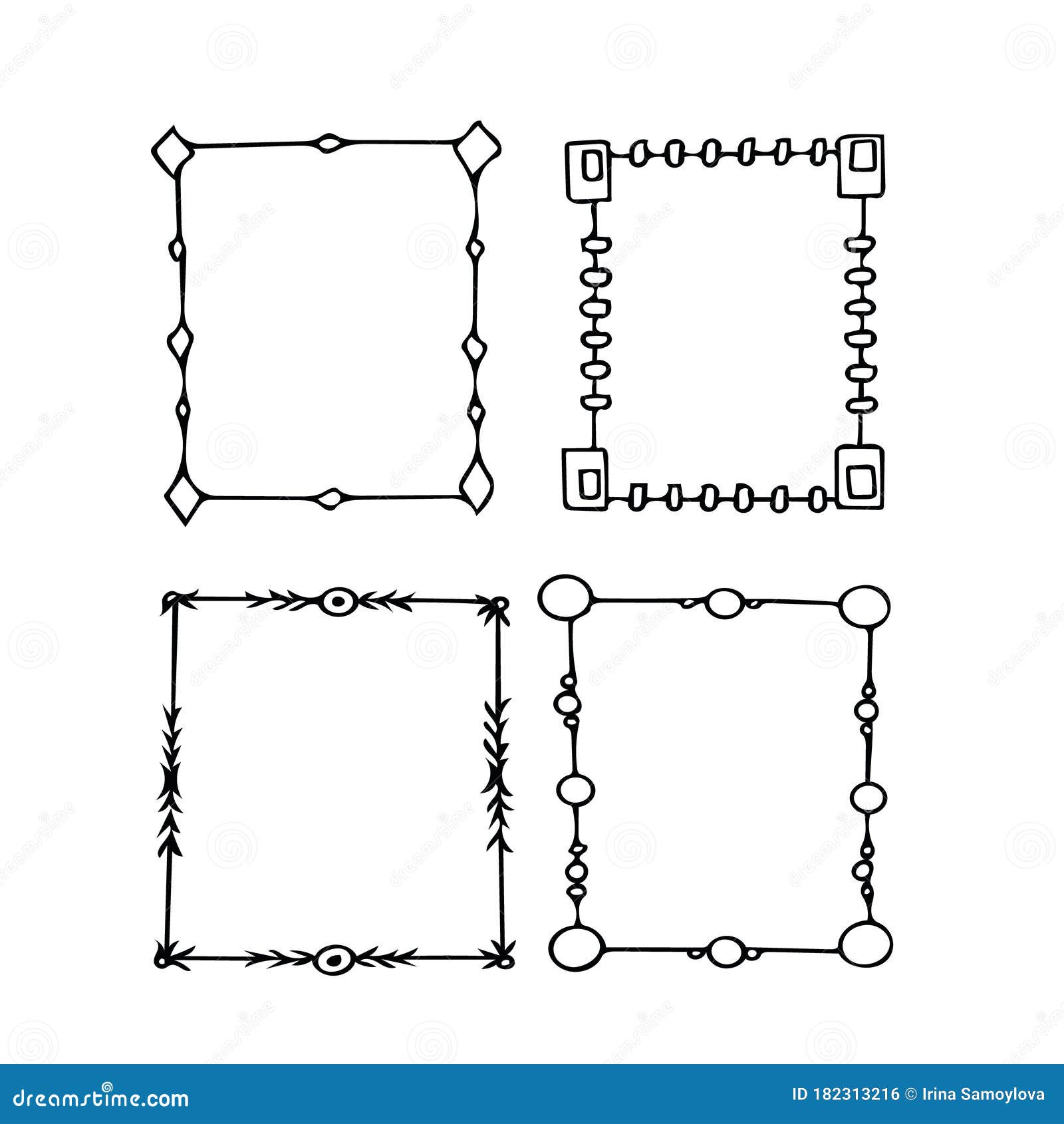 Rectangular Set Frames Hand Drawn Elements in Doodle Style. Vector ...