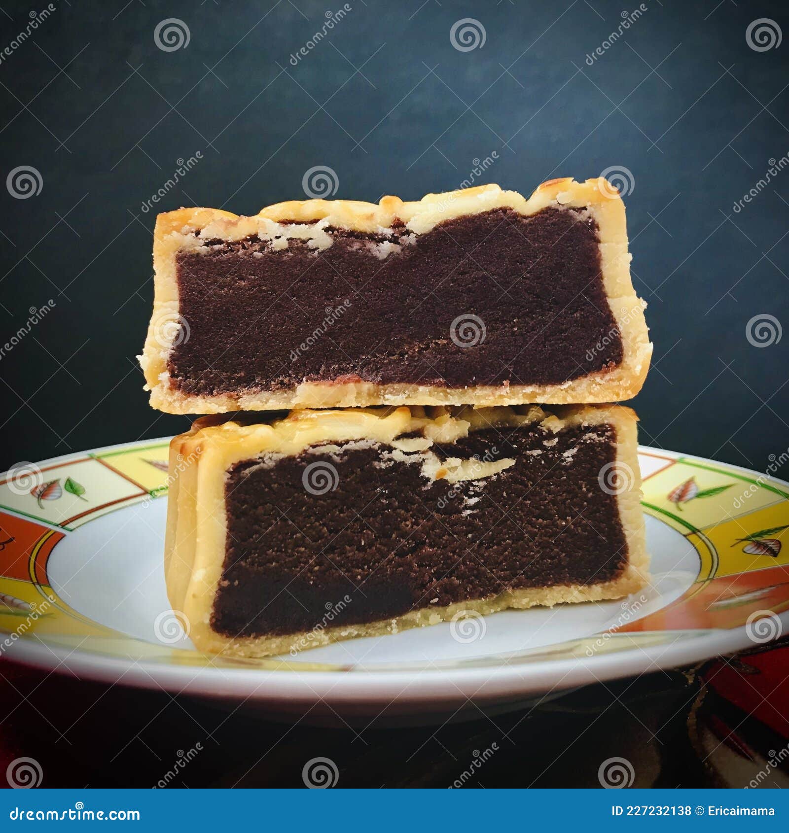 Moon Cake with Pure Red Bean Paste Cut in Half and Stack Together on a ...