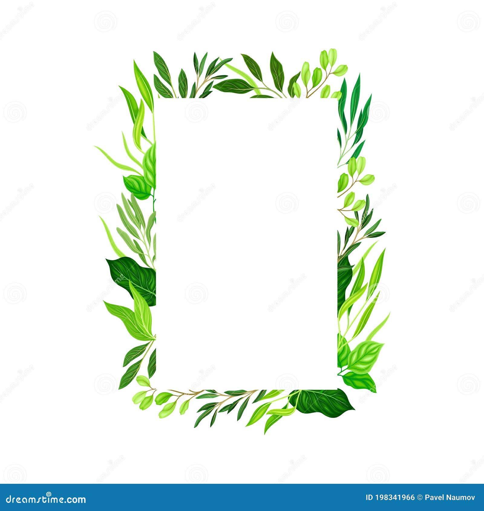 Rectangular Shaped Frame with Green Leaves or Foliage Vector ...