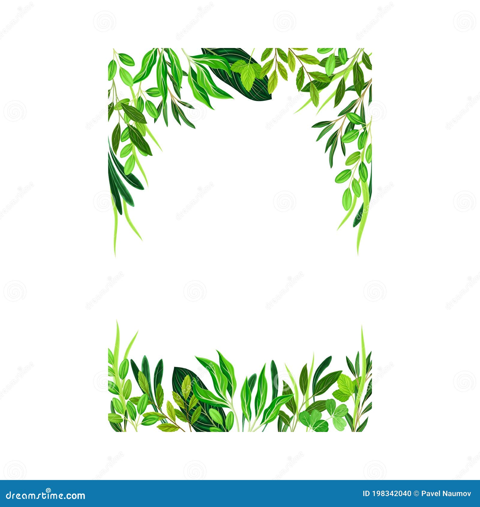 Rectangular Shaped Frame with Green Leaves or Foliage Vector ...