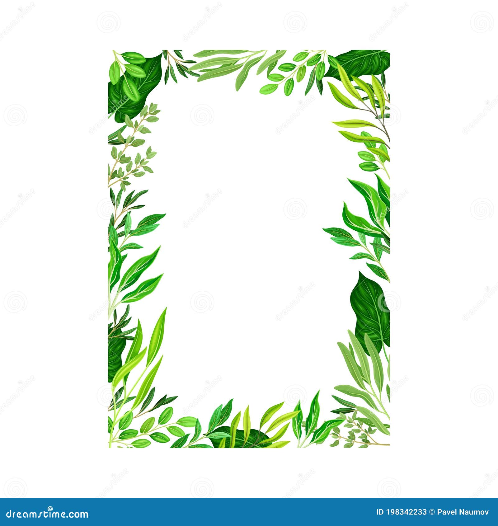 Rectangular Shaped Frame with Green Leaves or Foliage Vector ...