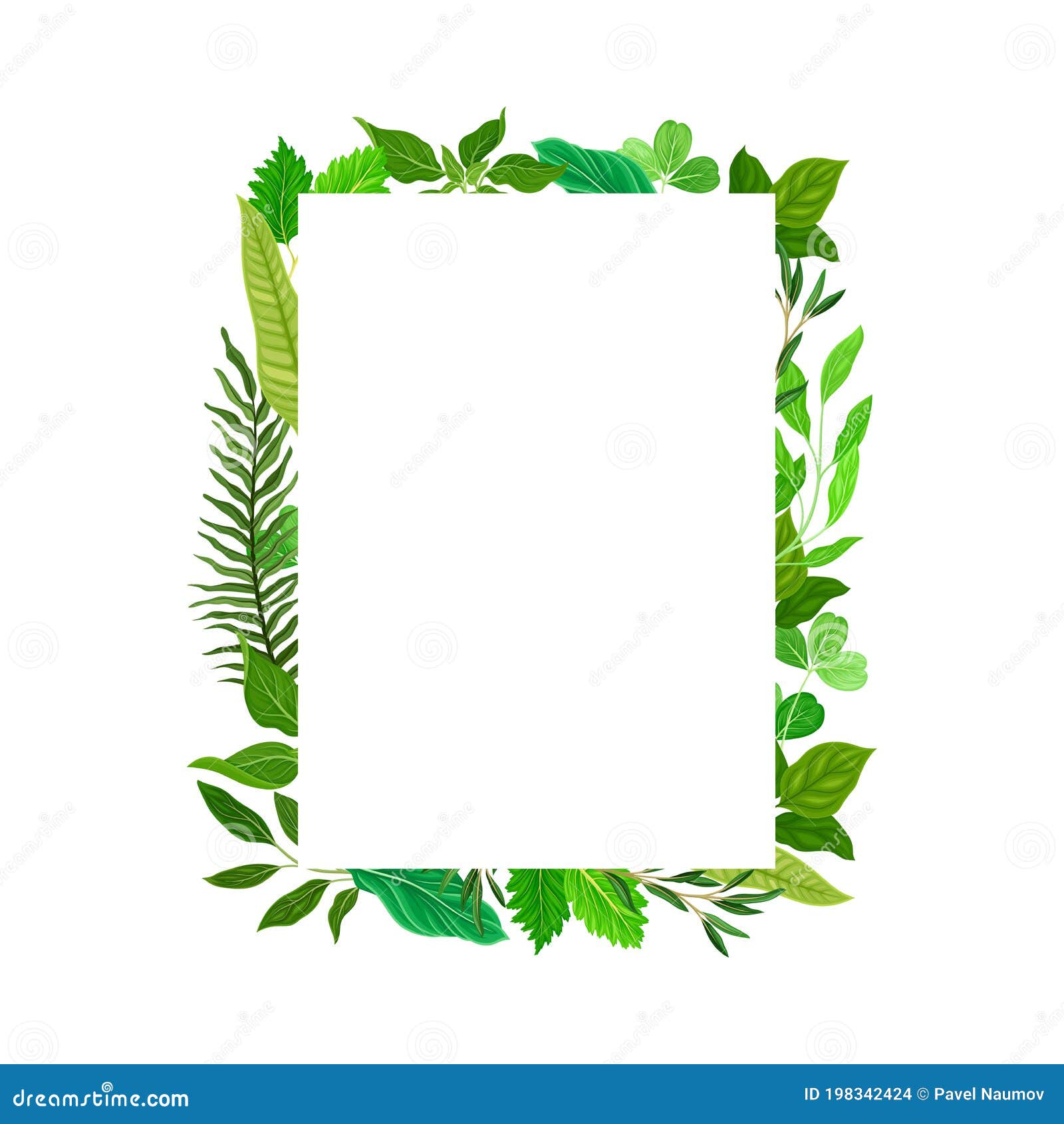 Rectangular Shaped Frame with Green Leaves or Foliage Vector ...