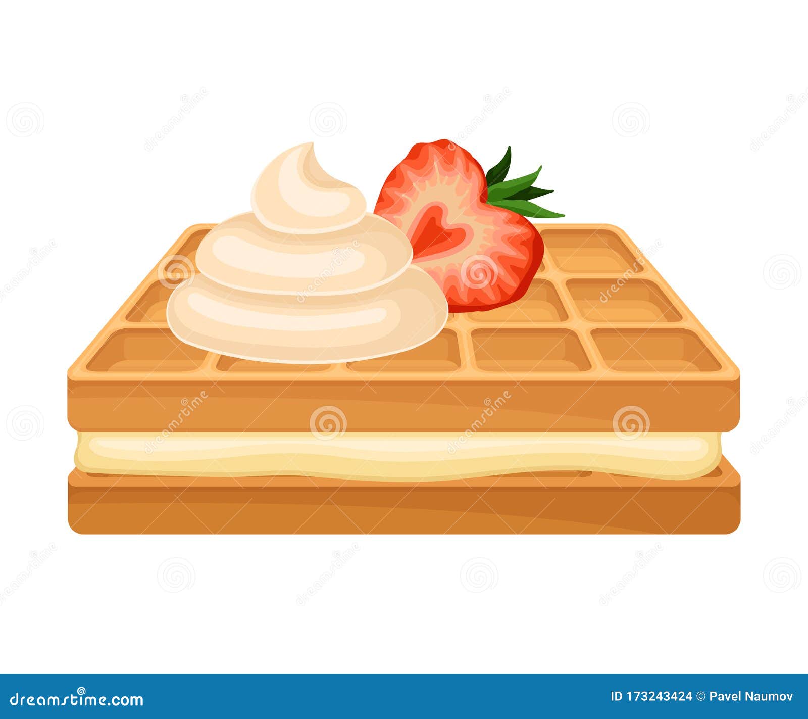 Rectangular Shaped Waffle with Textured Surface and Whipped Cream on ...