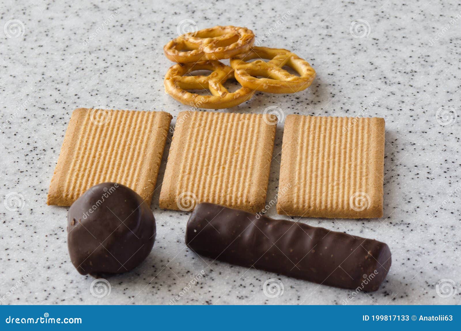 Rectangular Shortbread Cookies and Chocolates on a Light Marble Top ...