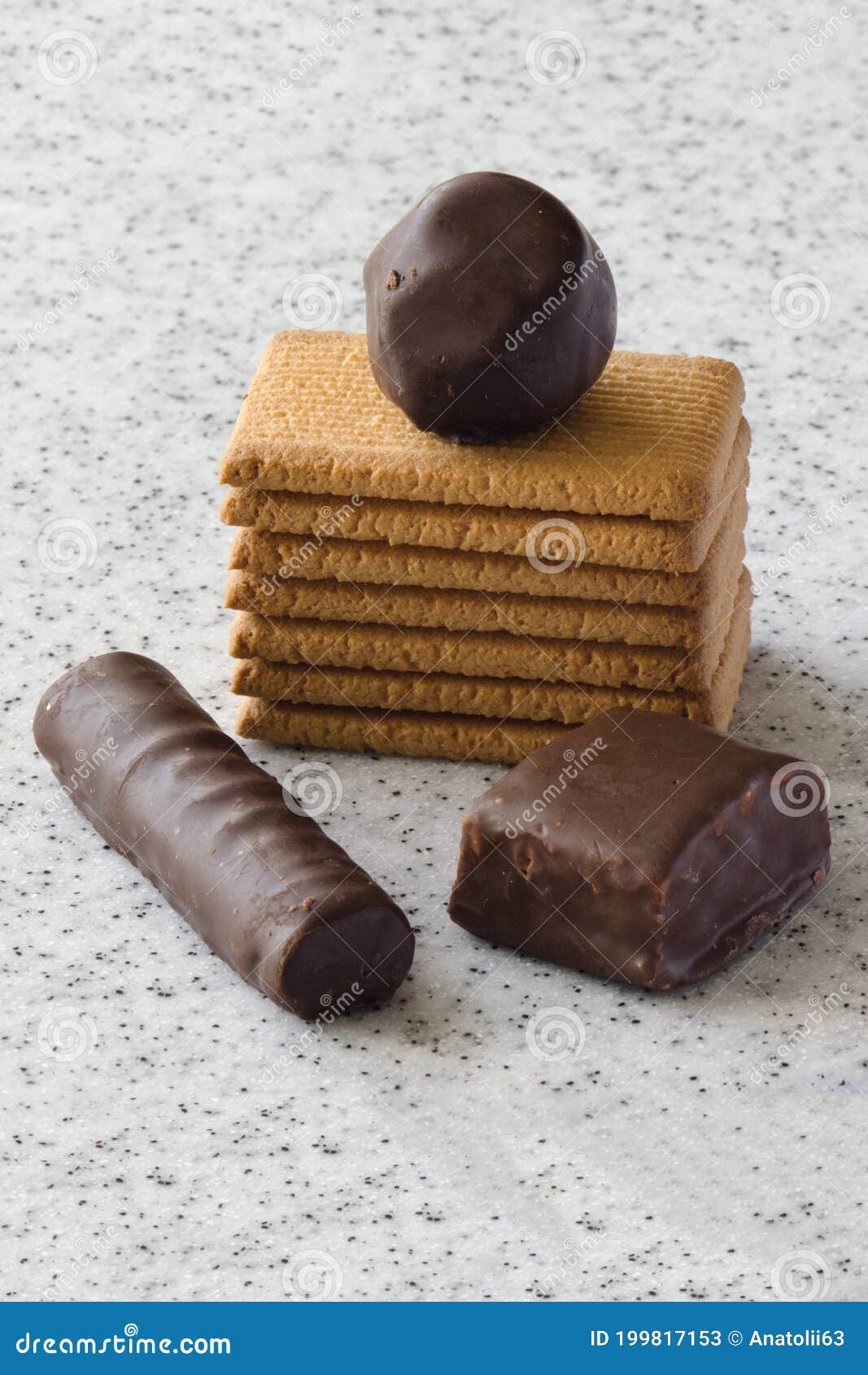 Rectangular Shortbread Cookies and Chocolates on a Light Marble Top ...