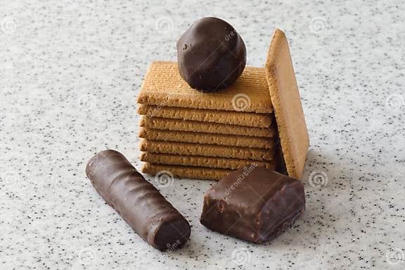 Rectangular Shortbread Cookies and Chocolates on a Light Marble Top ...