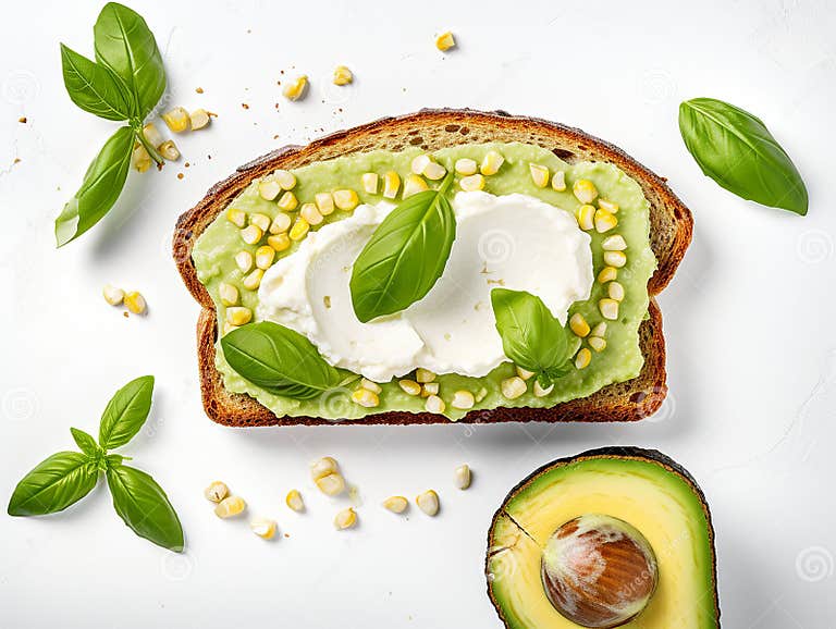 Rectangular Slice of Bread Spread with Avocado Cream and Cheese Stock ...