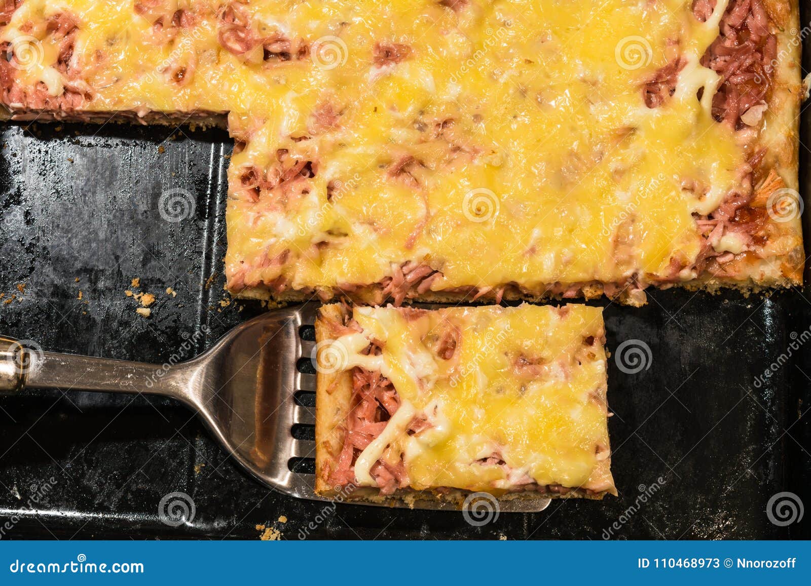 Rectangular Slice of Pizza on the Shoulder, Cooked at Home, Dish on a ...