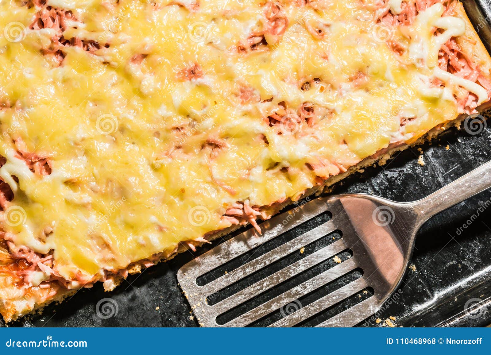 Rectangular Slice of Pizza on the Shoulder, Cooked at Home, Dish on a ...