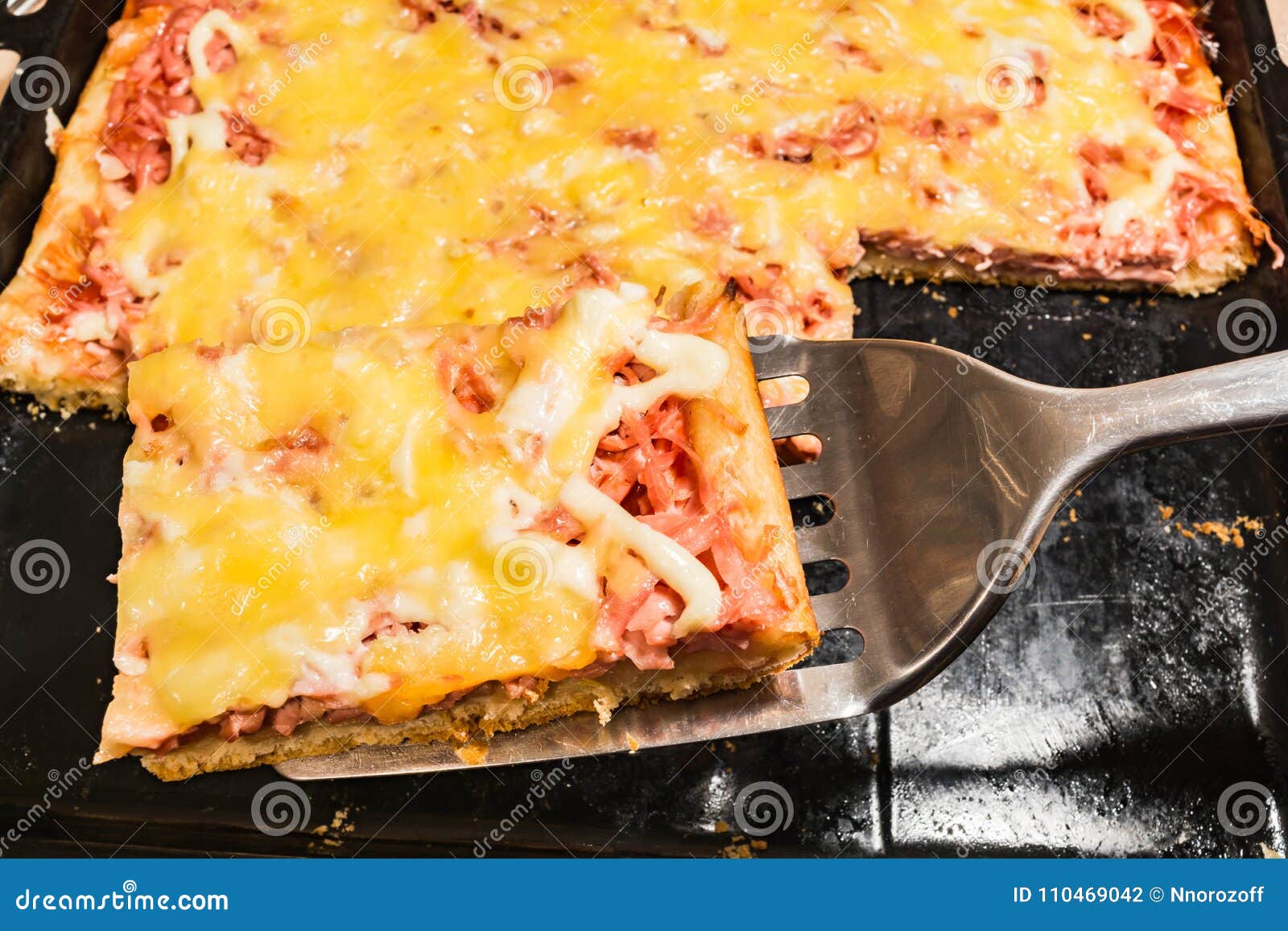 Rectangular Slice of Pizza on the Shoulder, Cooked at Home, Dish on a ...