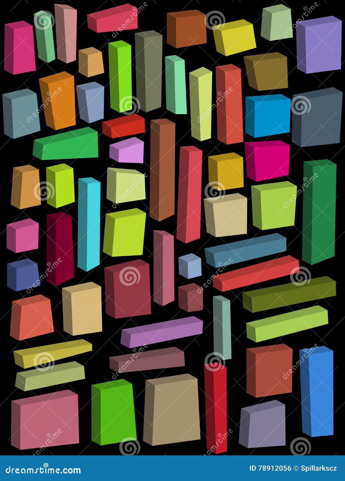 Rectangular Square 3d Shapes in Multiple Color on Black Stock ...