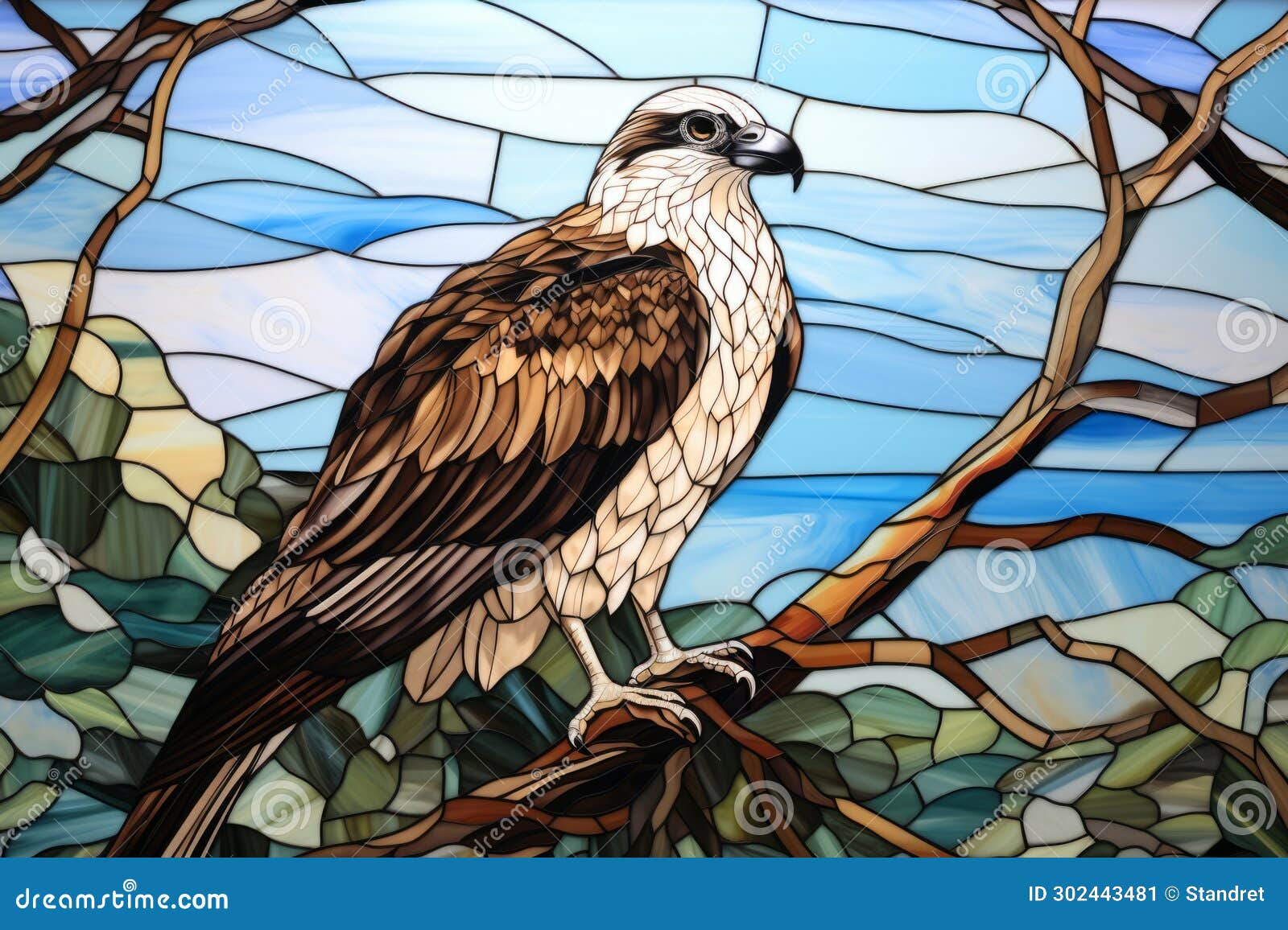 Rectangular Stained Glass Design with Bird. Beautiful Illustration ...